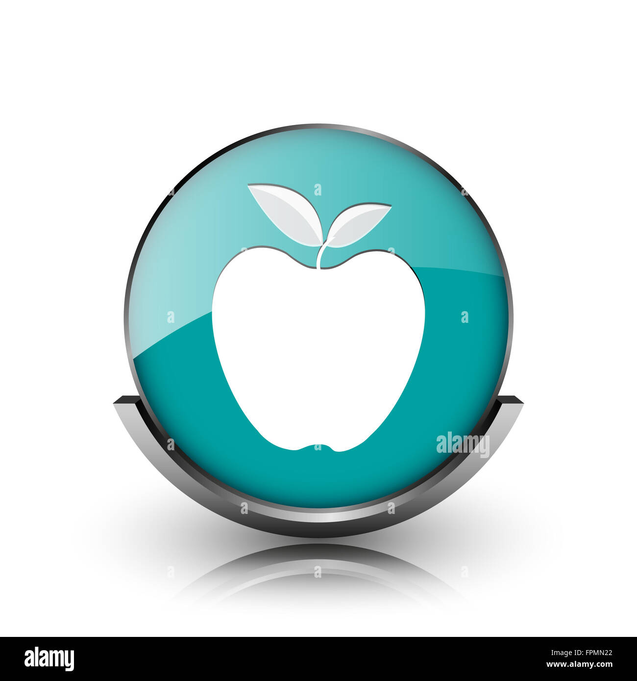 Apple icon. Metallic internet button on white background Stock Photo ...