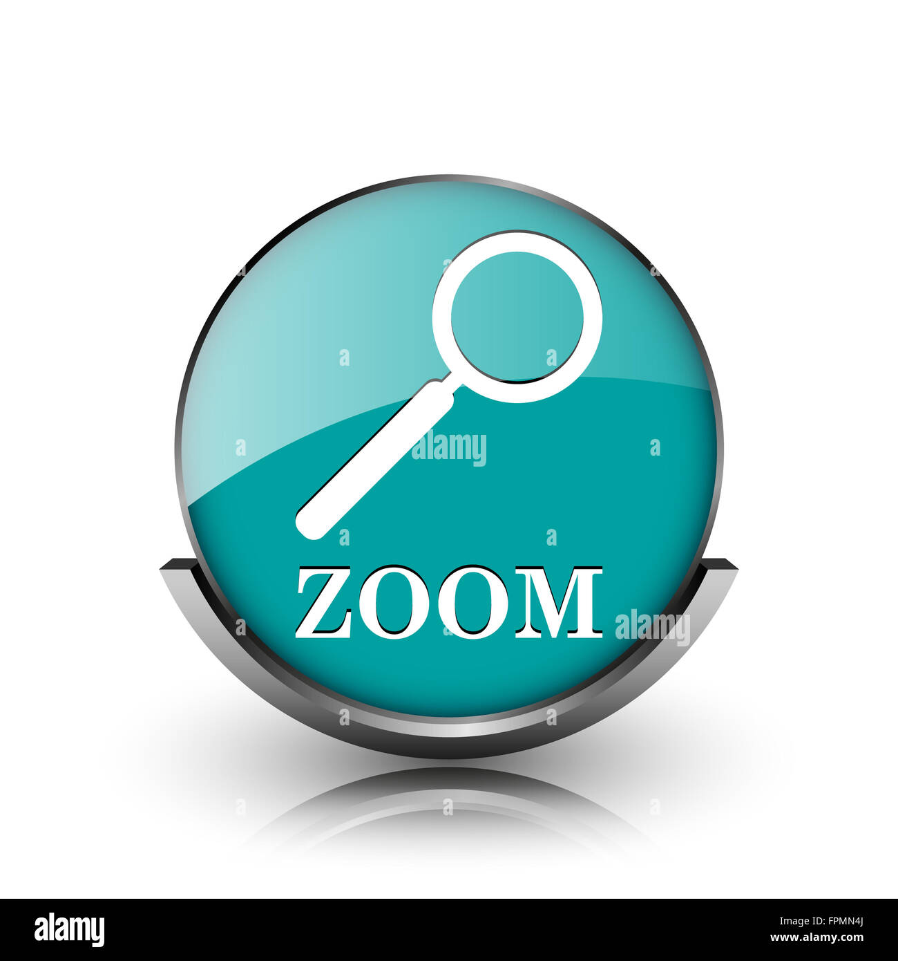 Zoom with loupe icon. Metallic internet button on white background ...