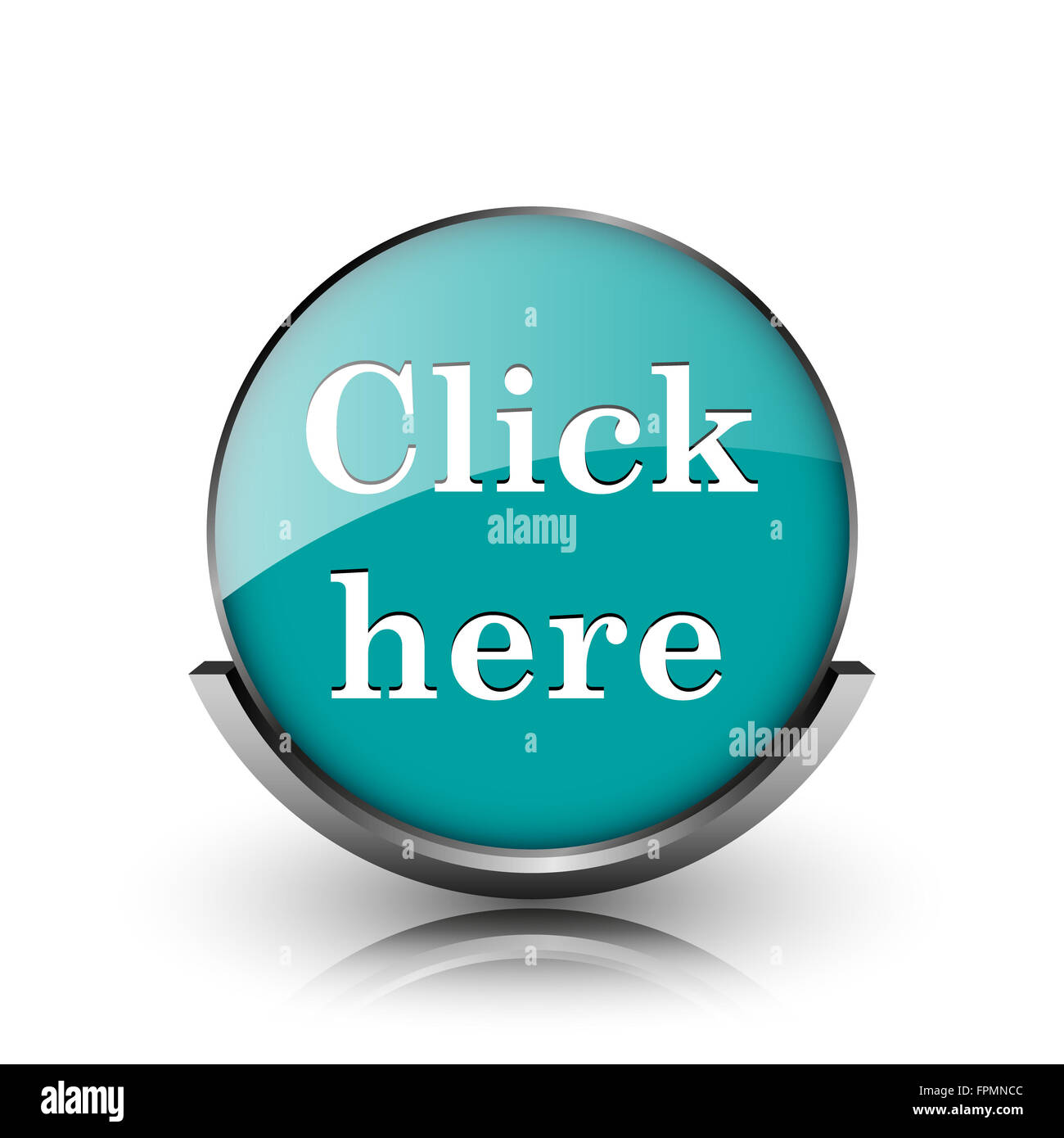 Click here icon. Metallic internet button on white background Stock ...