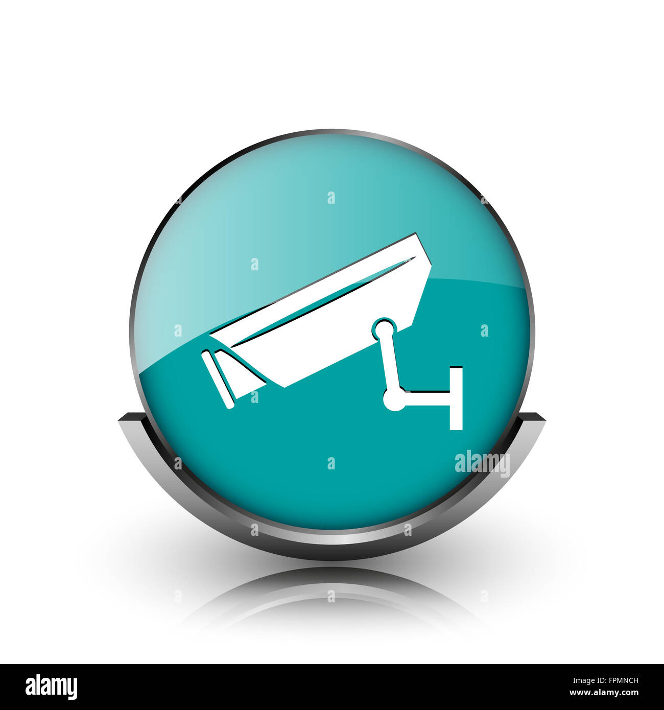Surveillance camera icon. Metallic internet button on white background ...