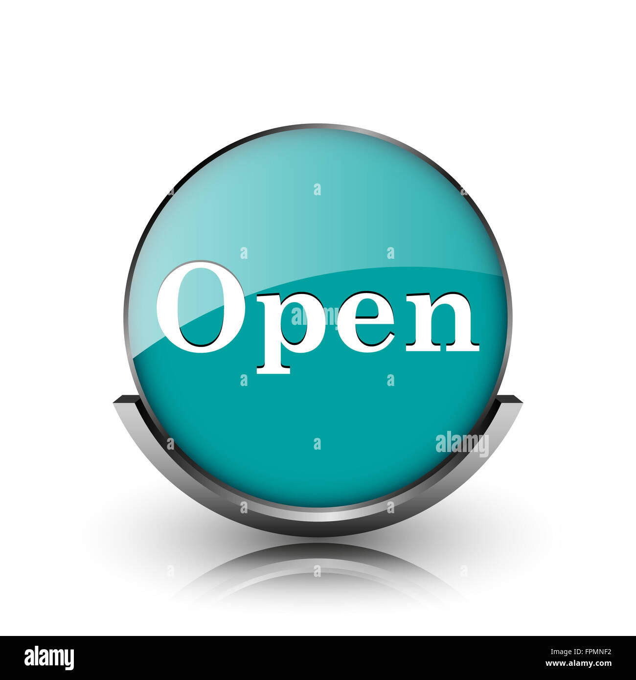 Open icon. Metallic internet button on white background Stock Photo - Alamy