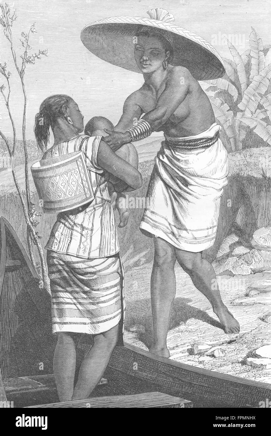 TRIBAL: Borneo: Dyaks of Tribe Badjows , antique print 1880 Stock Photo ...