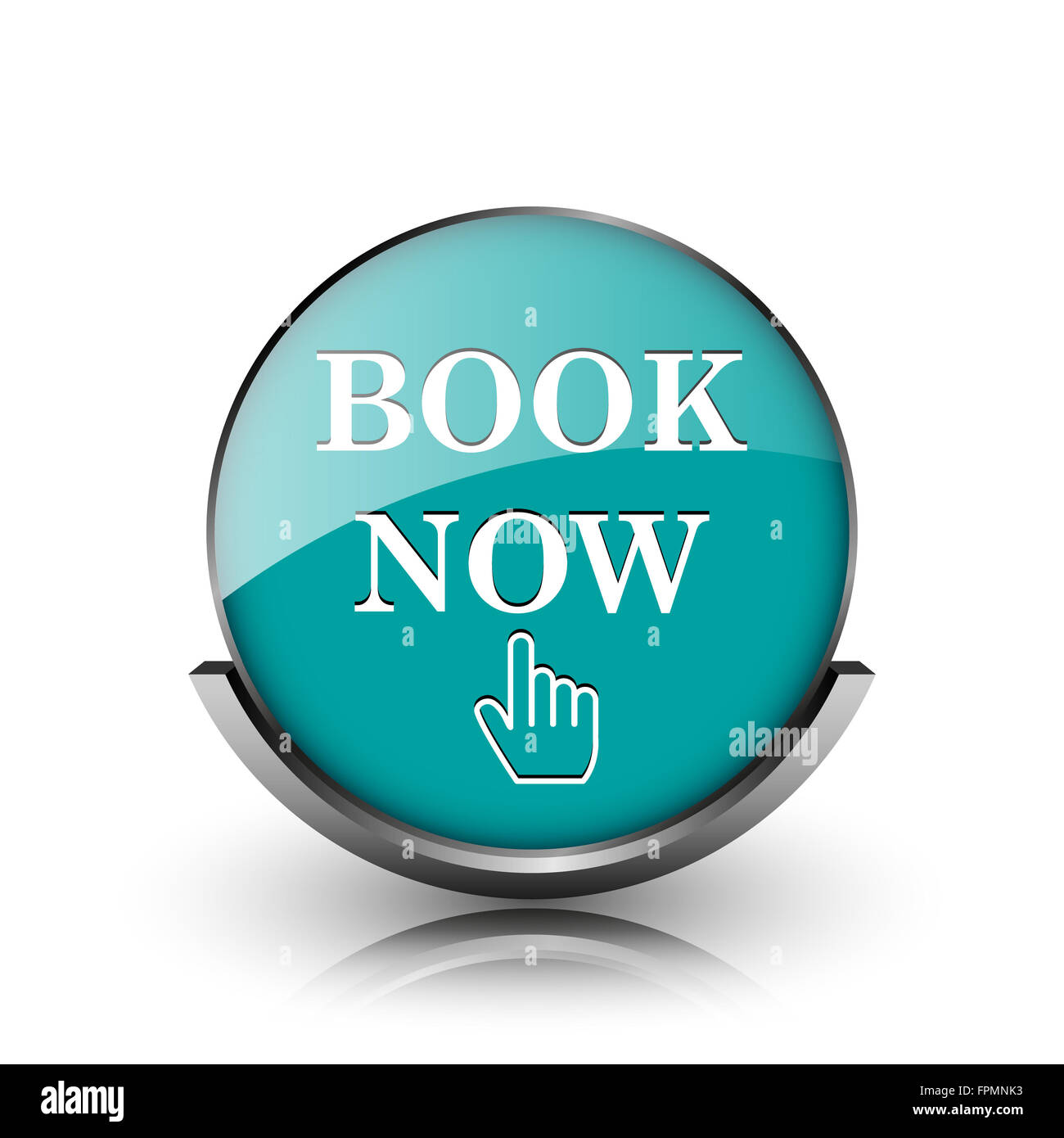 Book now icon. Metallic internet button on white background Stock Photo ...