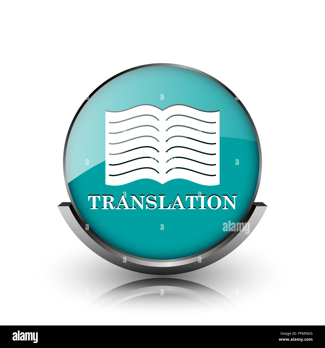 Translation book icon. Metallic internet button on white background ...