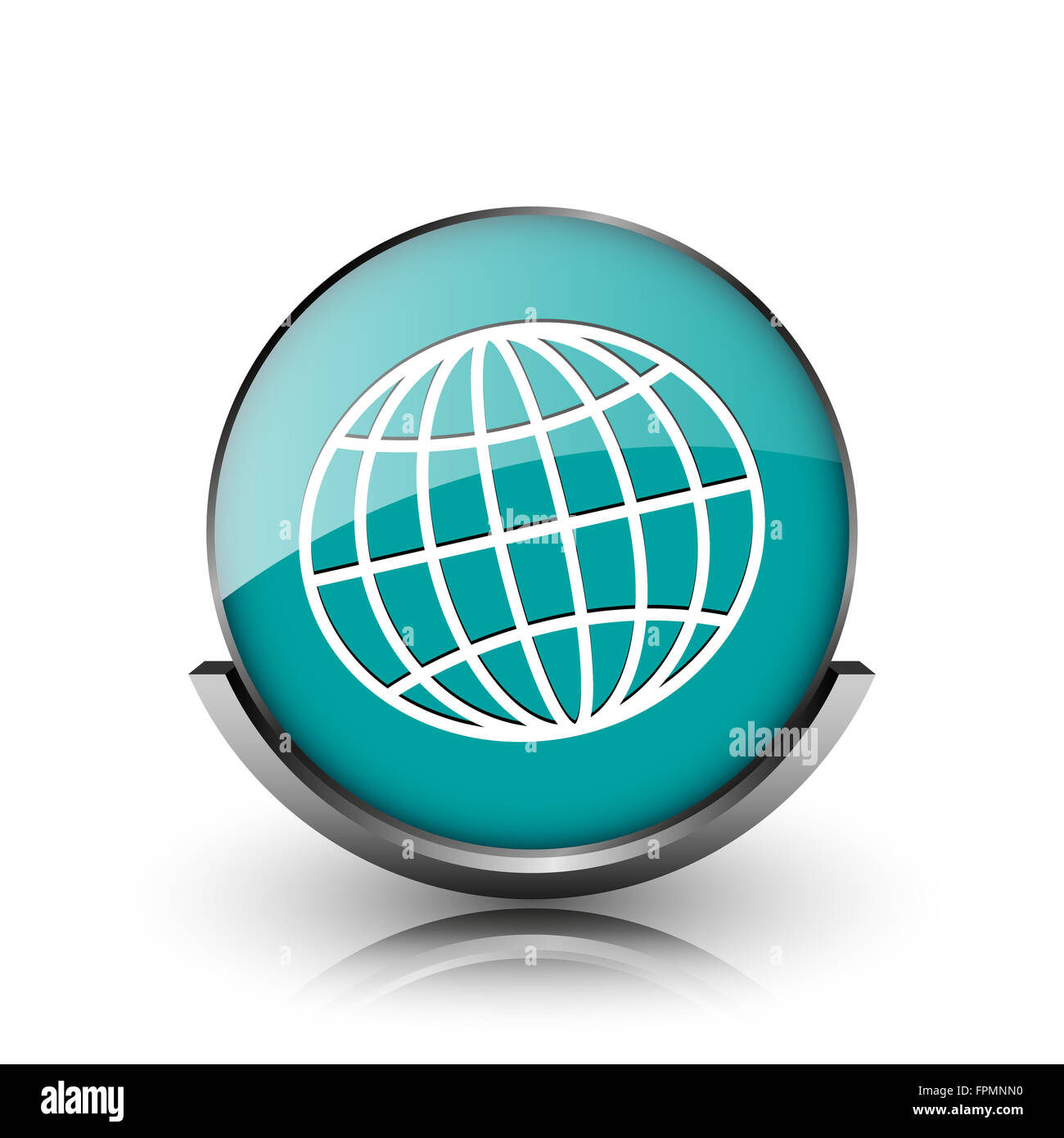 Globe icon. Metallic internet button on white background Stock Photo ...