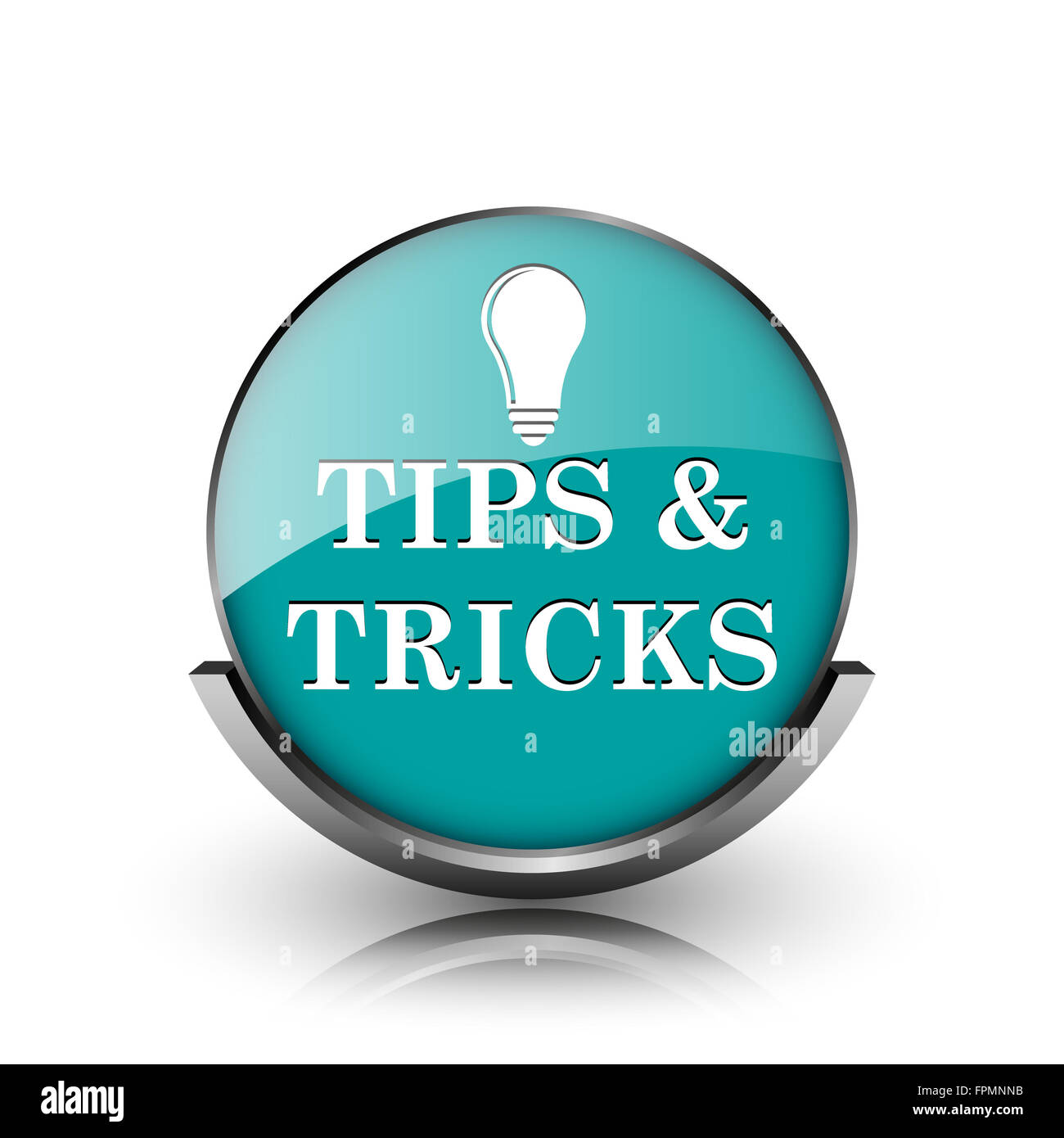 Tips and tricks icon. Metallic internet button on white background ...