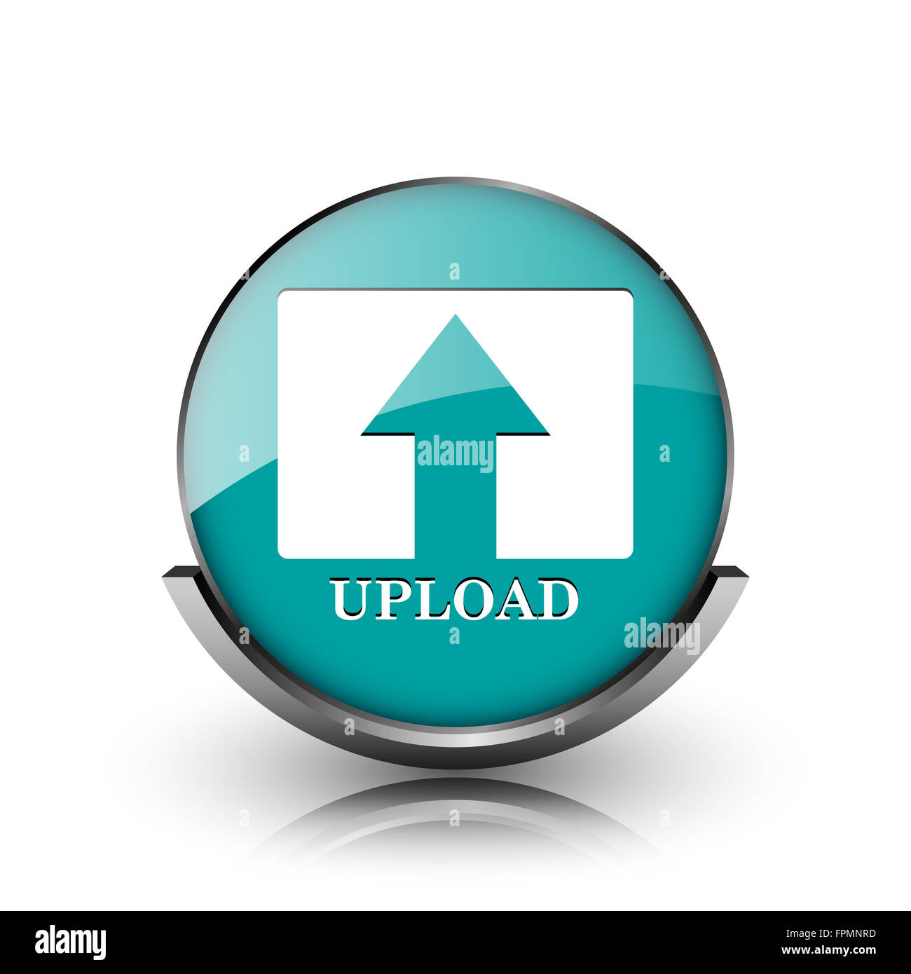 Upload icon. Metallic internet button on white background Stock Photo ...