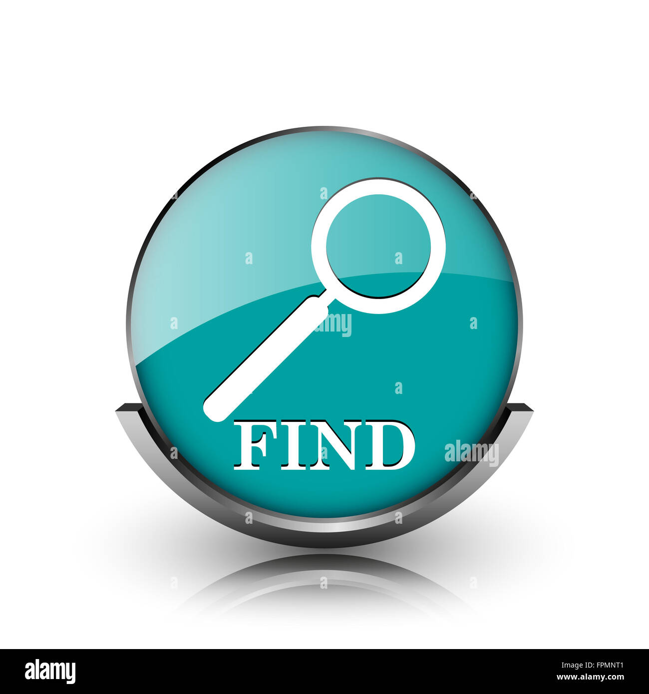 Find icon. Metallic internet button on white background Stock Photo - Alamy