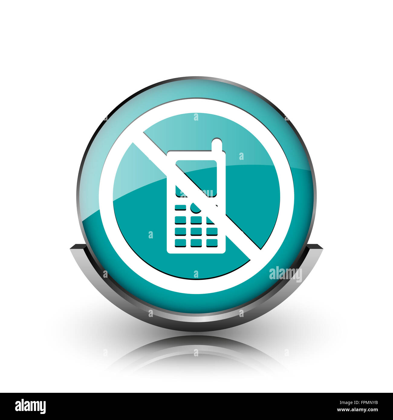 Mobile phone restricted icon. Metallic internet button on white ...
