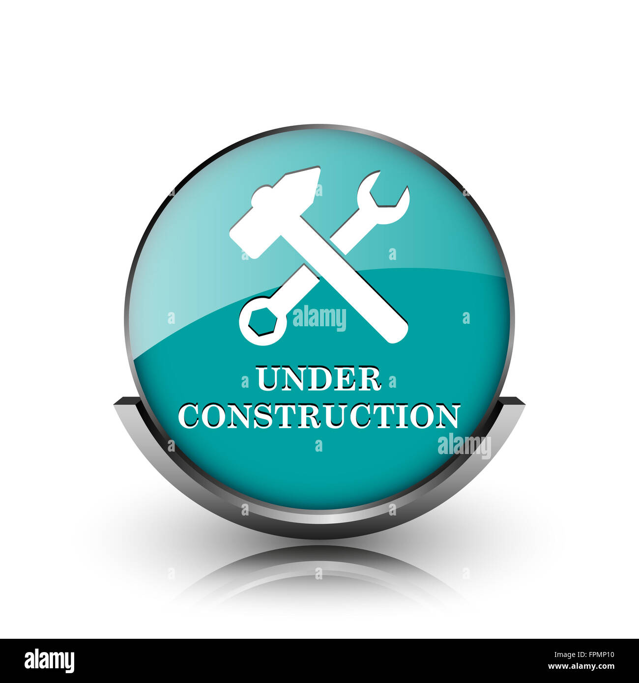 Under construction icon. Metallic internet button on white background ...