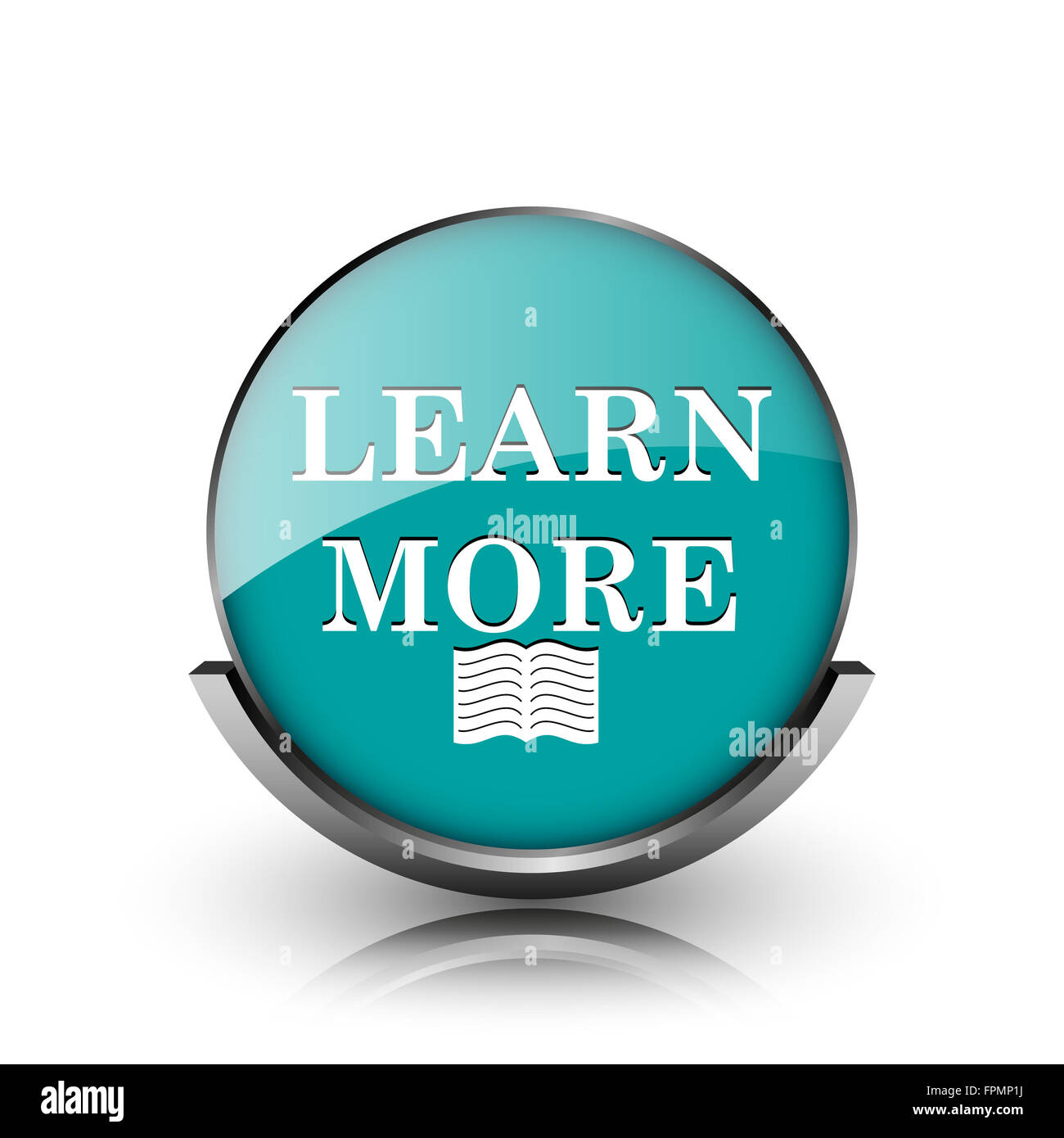 Learn more icon. Metallic internet button on white background Stock ...