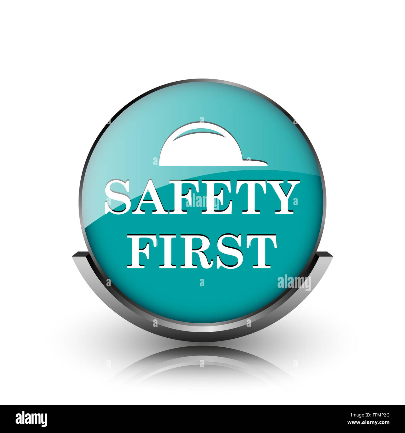 Safety first icon. Metallic internet button on white background Stock ...