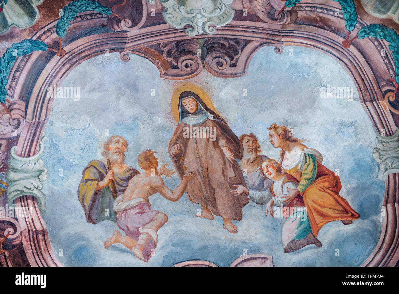 Beautiful fresco on the wall of old ancient church Stock Photo - Alamy