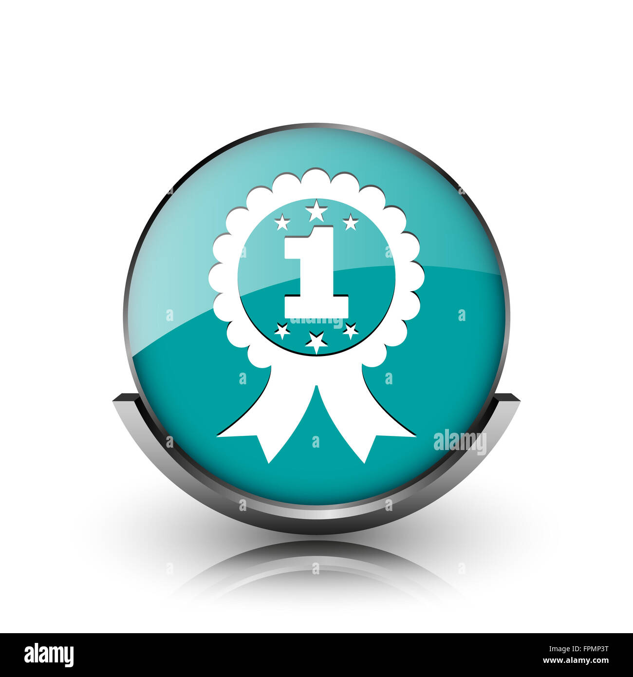 First prize ribbon icon. Metallic internet button on white background ...