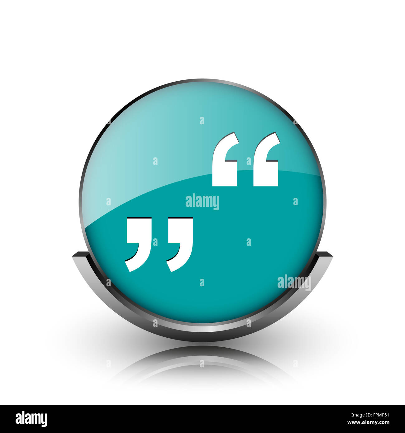 Quotation marks icon. Metallic internet button on white background ...