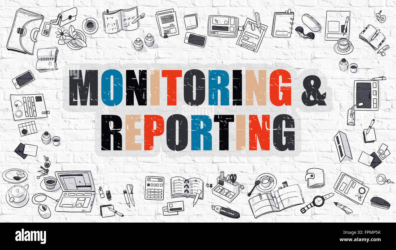 Monitoring and Reporting in Multicolor. Doodle Design Stock Photo - Alamy