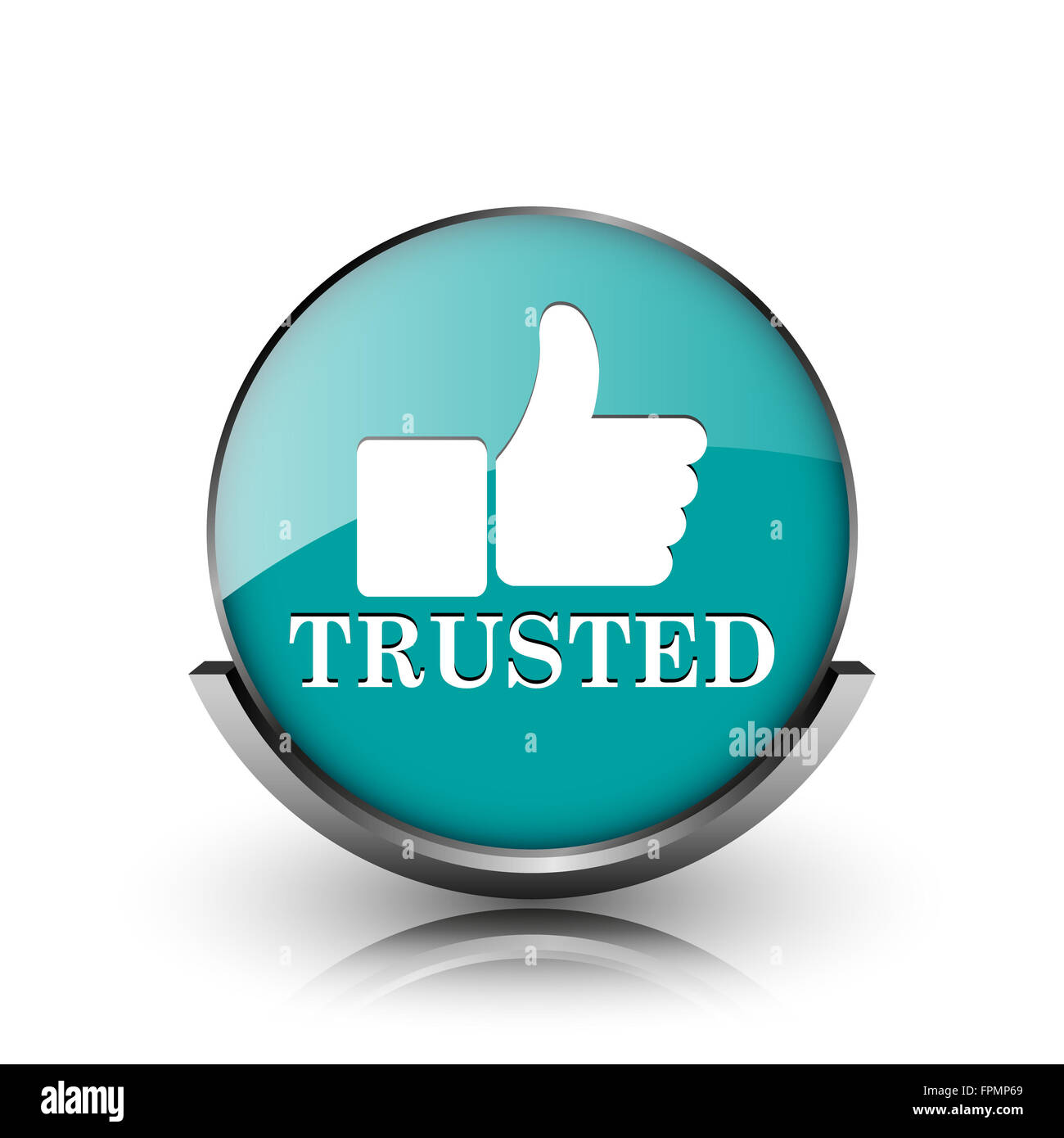 Trusted icon. Metallic internet button on white background Stock Photo ...