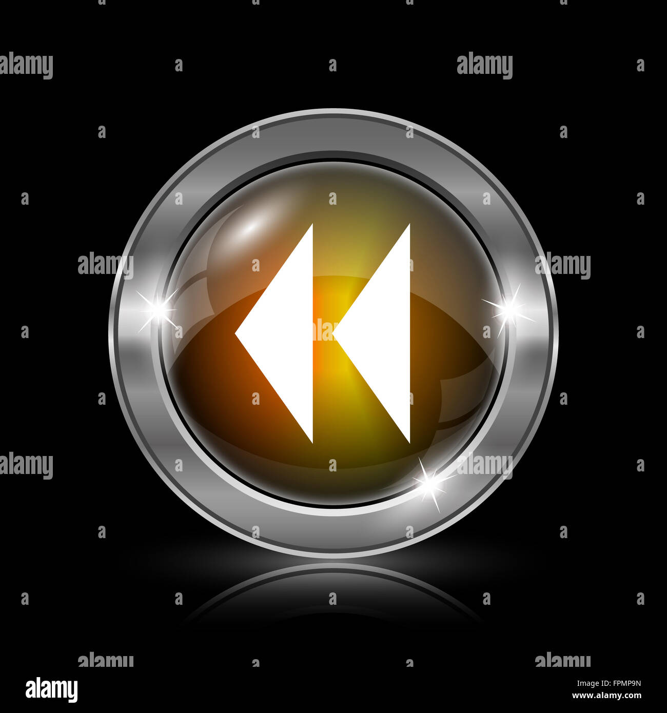 Rewind icon. Metallic internet button on black background Stock Photo ...
