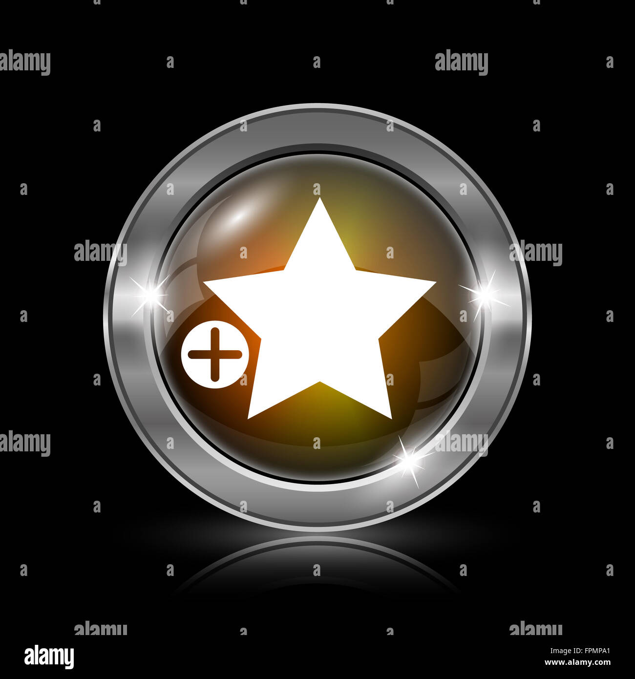 Add to favorites icon. Metallic internet button on black background ...