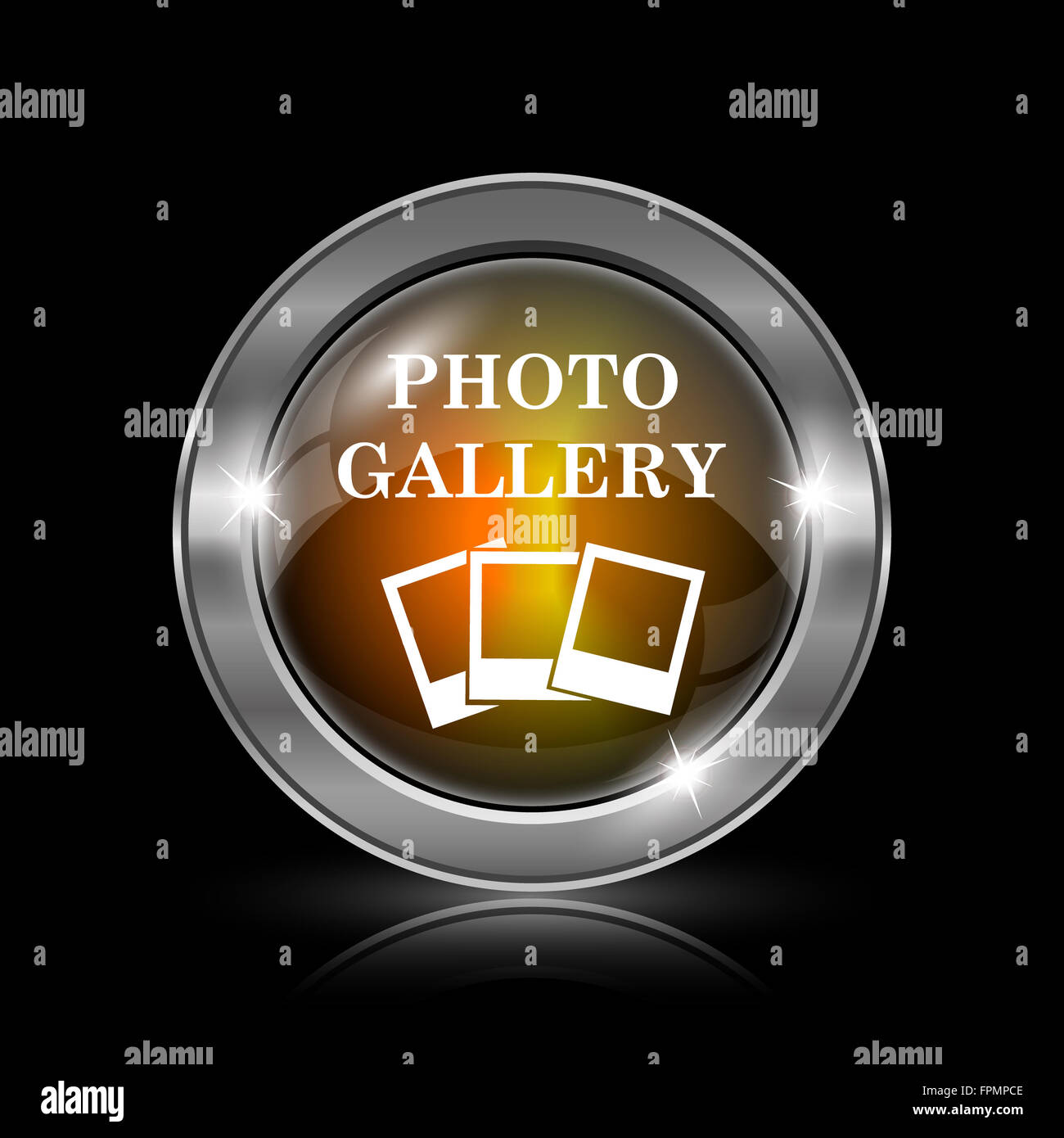 Photo gallery icon. Metallic internet button on black background Stock ...
