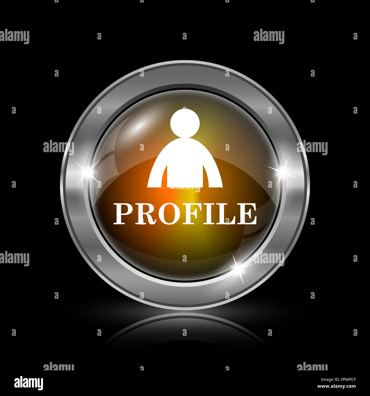 Profile icon. Metallic internet button on black background Stock Photo ...