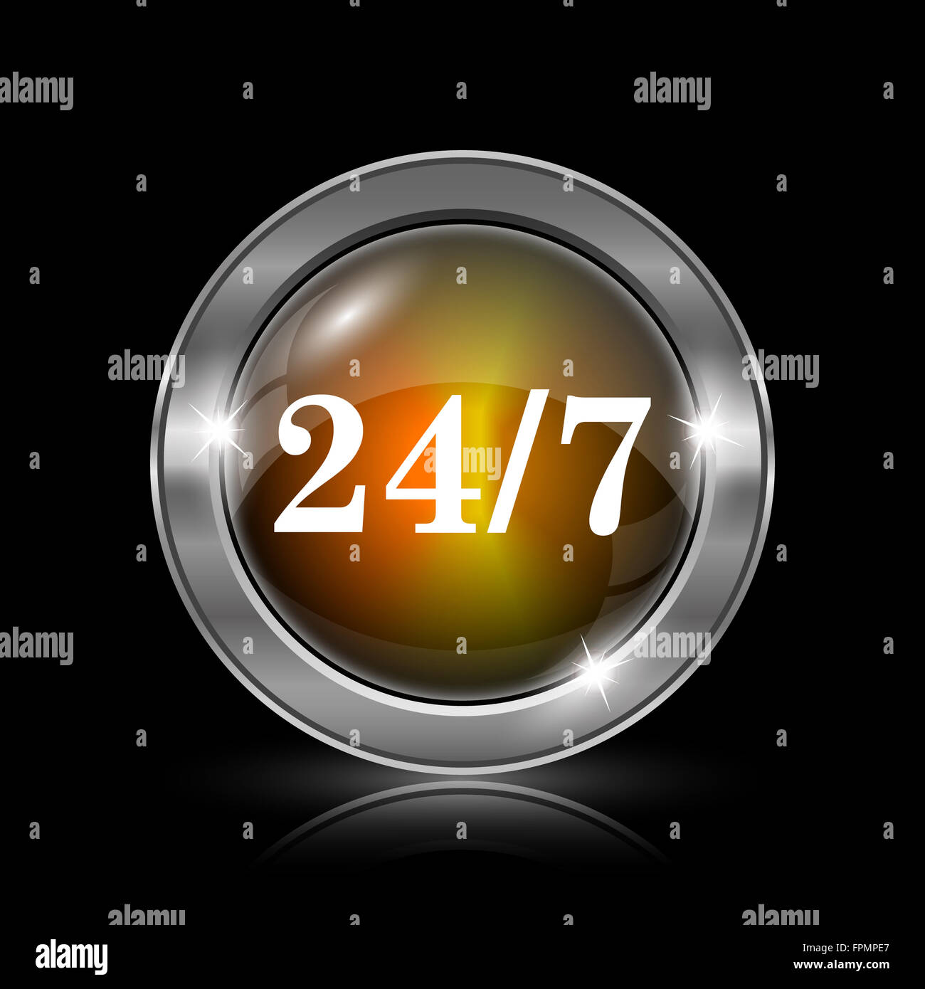 24 7 icon. Metallic internet button on black background Stock Photo - Alamy