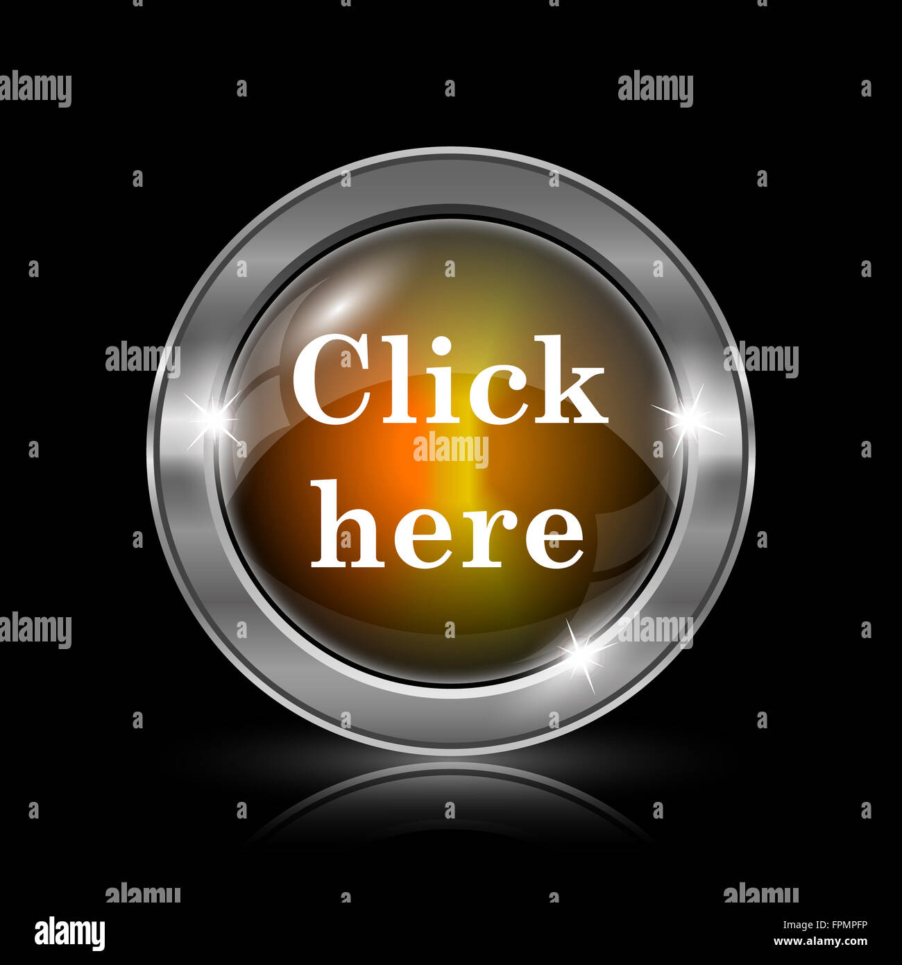 Click here icon. Metallic internet button on black background Stock ...