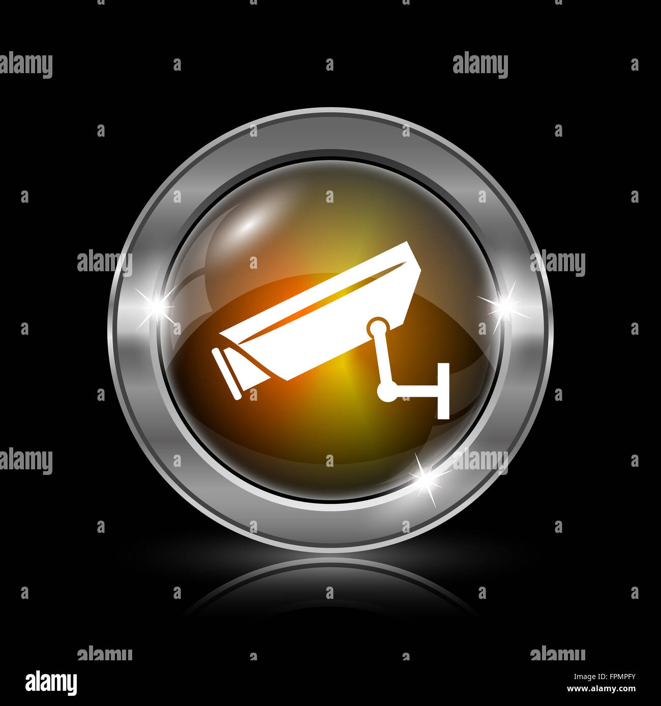 Surveillance camera icon. Metallic internet button on black background ...