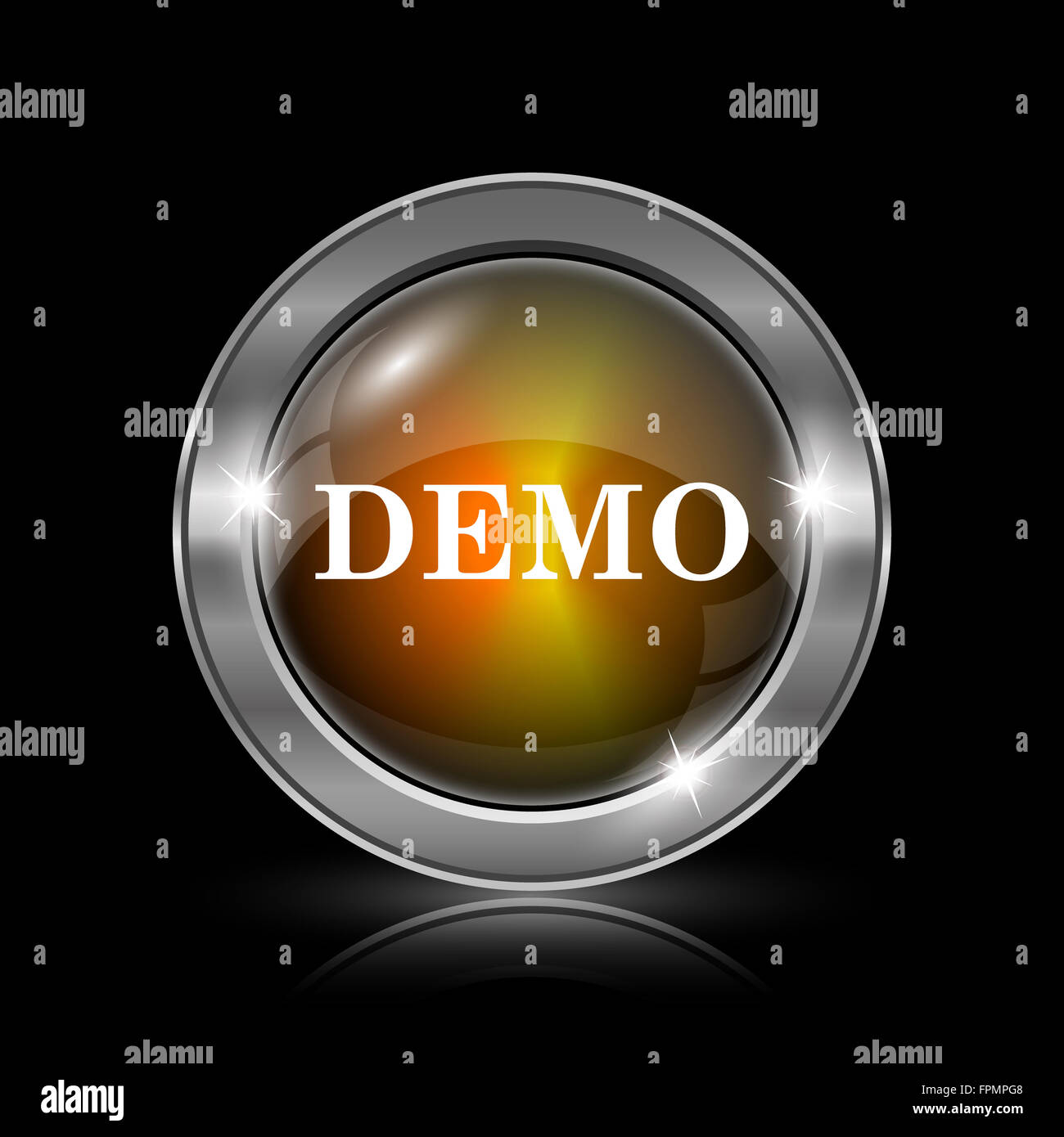 Demo icon. Metallic internet button on black background Stock Photo - Alamy
