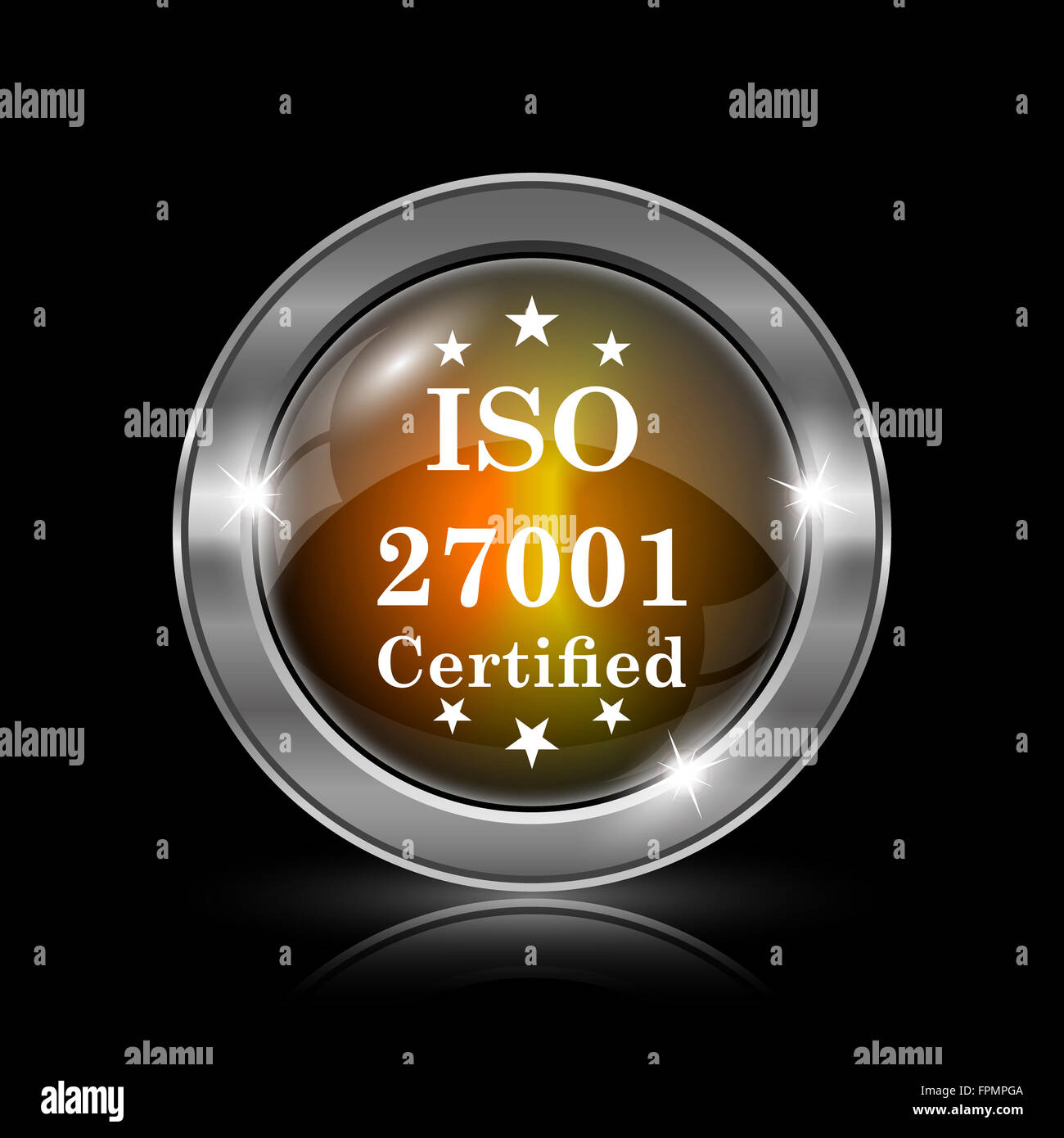 ISO 27001 icon. Metallic internet button on black background Stock ...