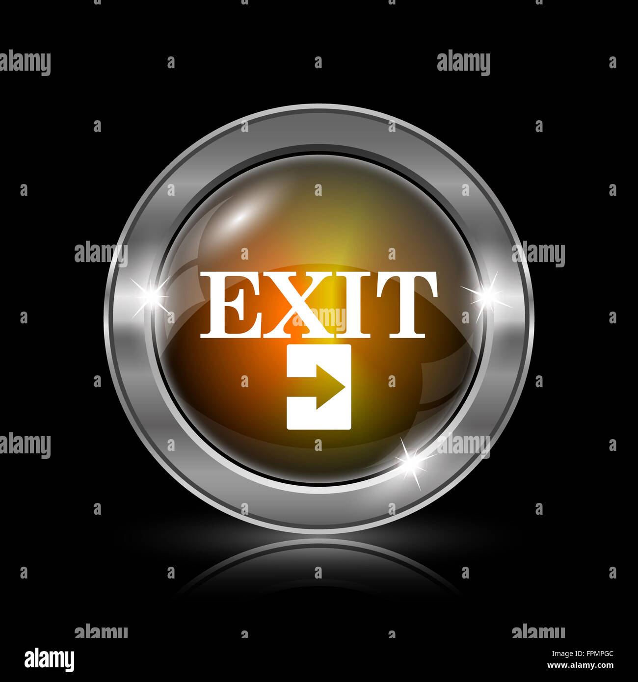 Exit icon. Metallic internet button on black background Stock Photo - Alamy