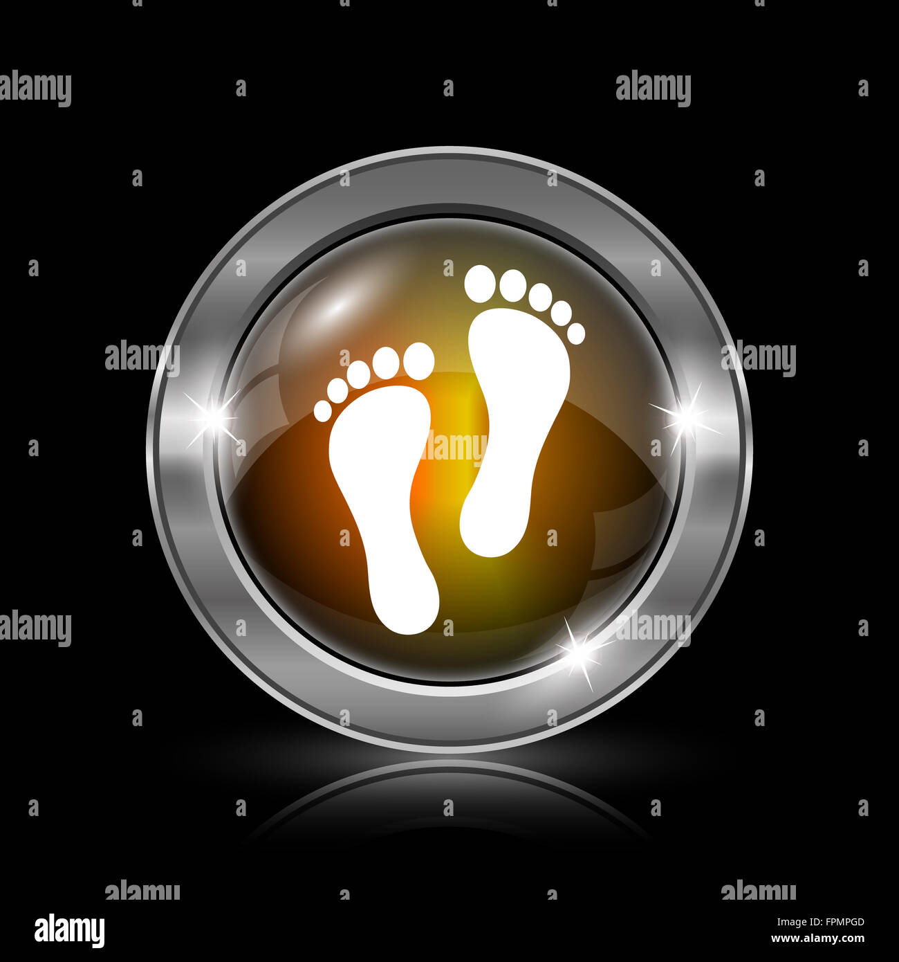 Foot print icon. Metallic internet button on black background Stock ...