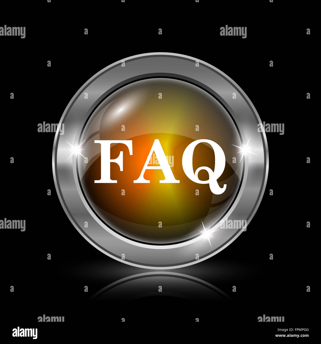 FAQ icon. Metallic internet button on black background Stock Photo - Alamy