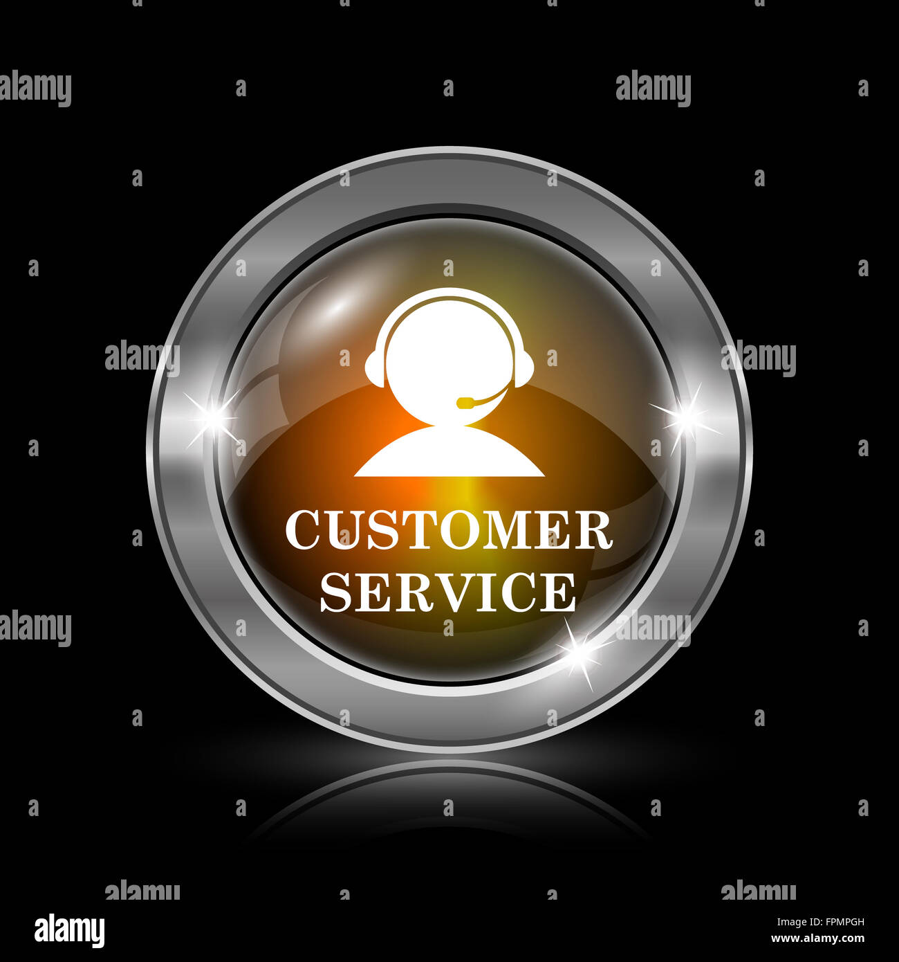 Customer service icon. Metallic internet button on black background ...