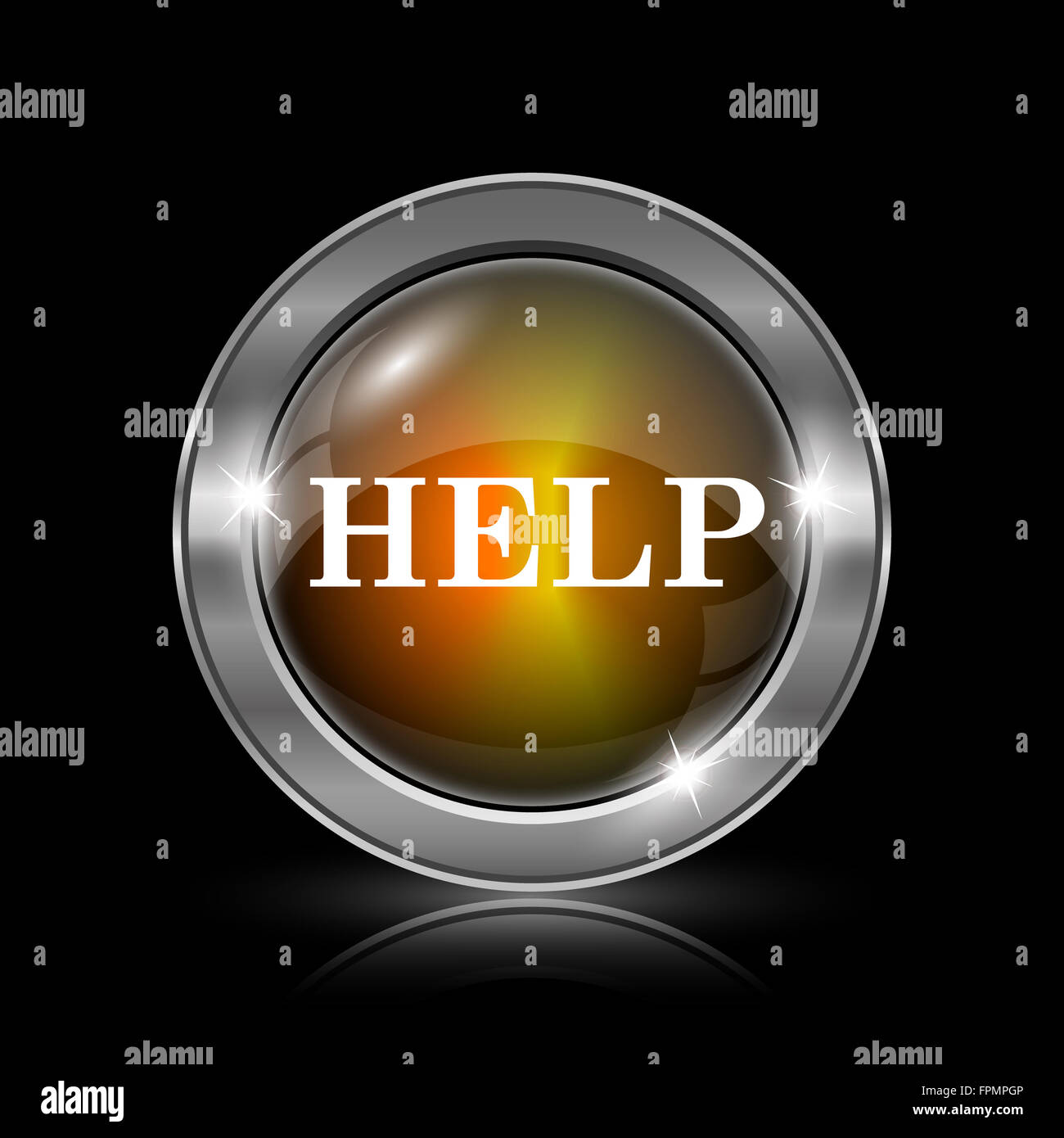 Help icon. Metallic internet button on black background Stock Photo - Alamy