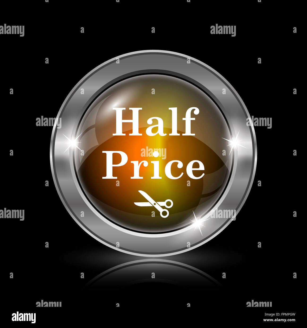 Half price icon. Metallic internet button on black background Stock ...
