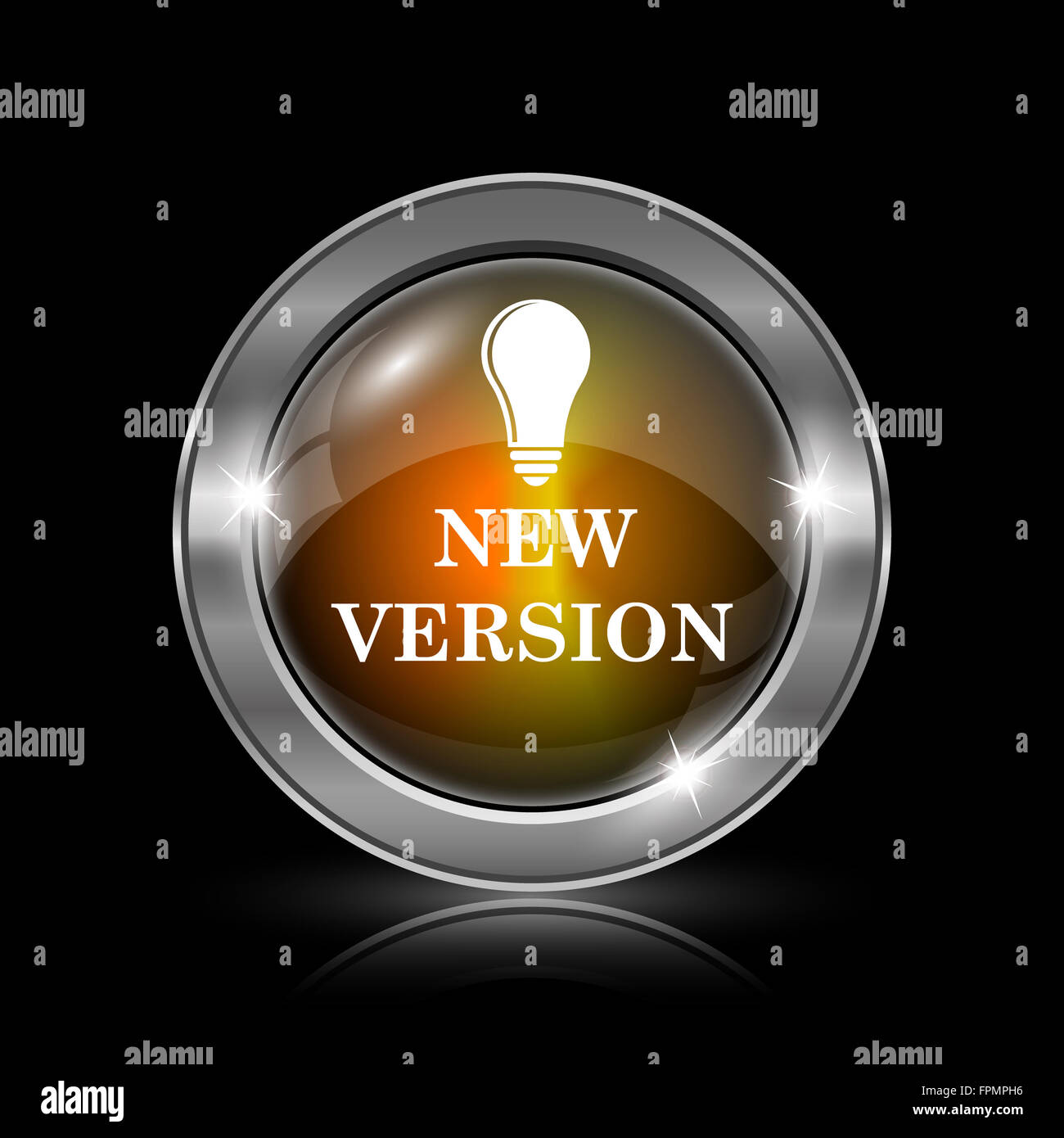 New version icon. Metallic internet button on black background Stock ...