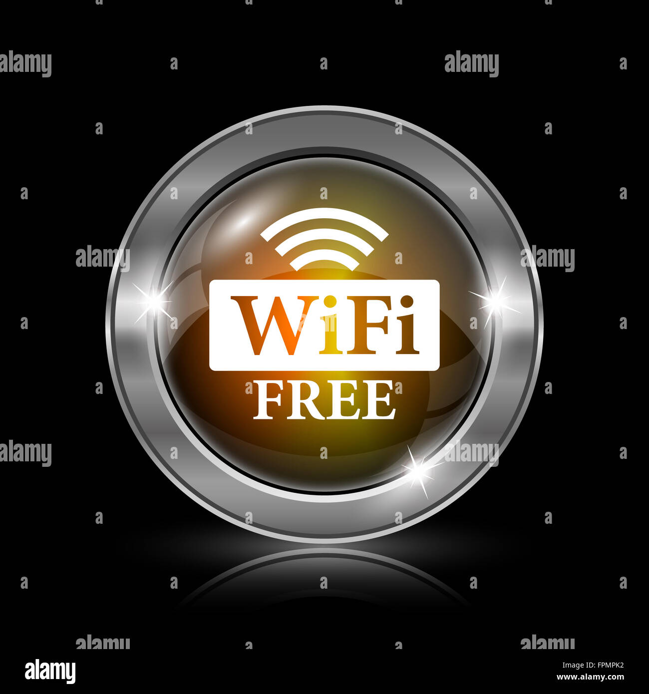 WIFI free icon. Metallic internet button on black background Stock ...