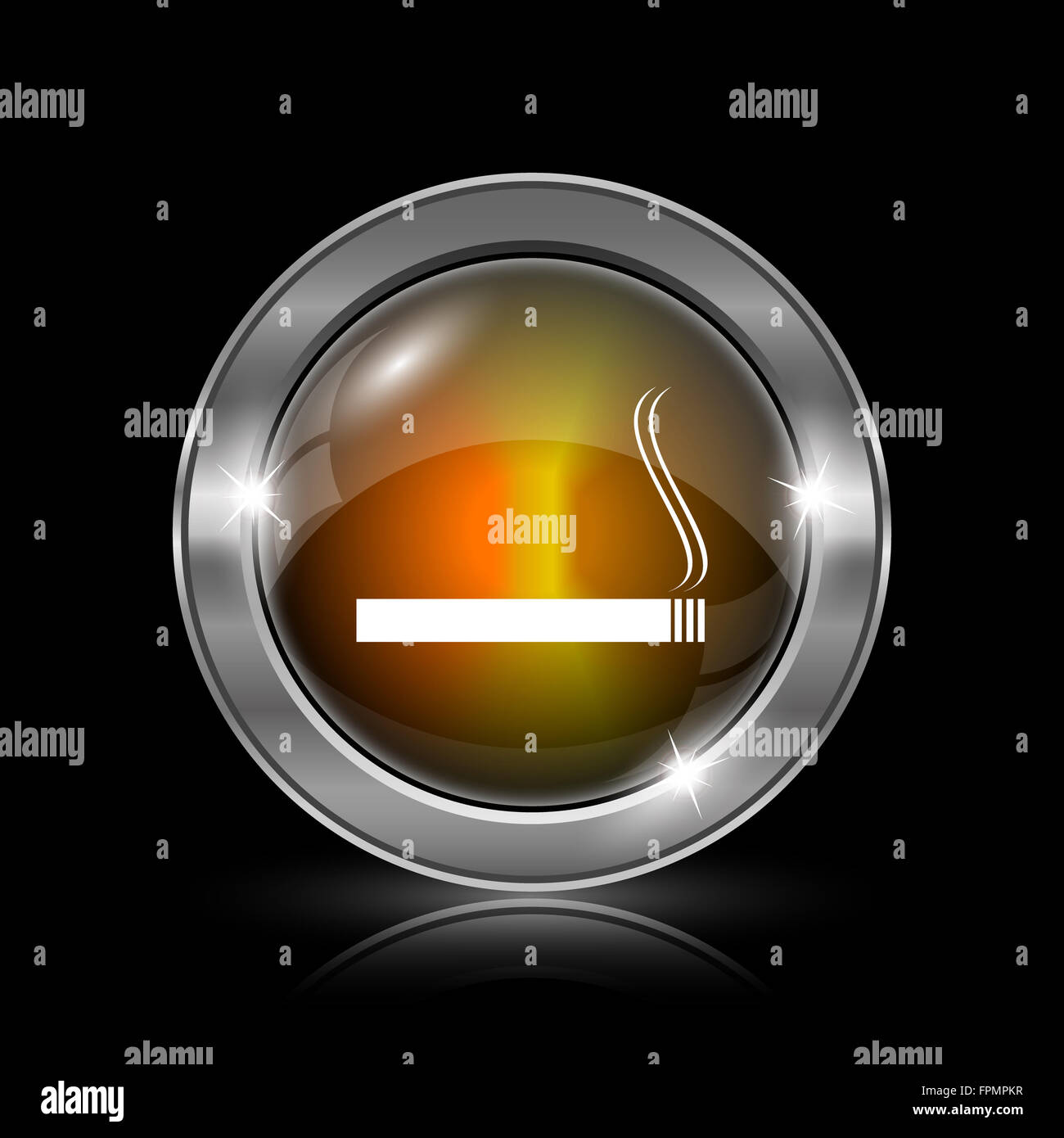 Cigarette icon. Metallic internet button on black background Stock ...