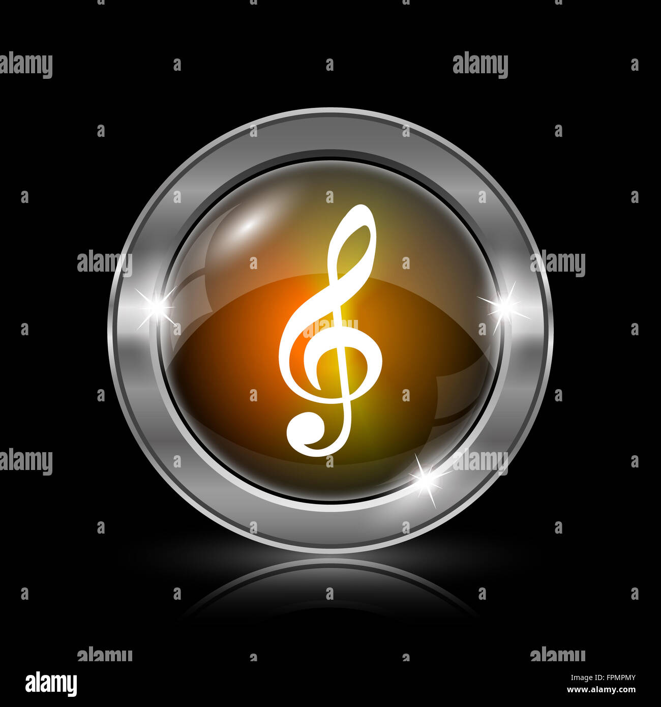 Musical note icon. Metallic internet button on black background Stock ...