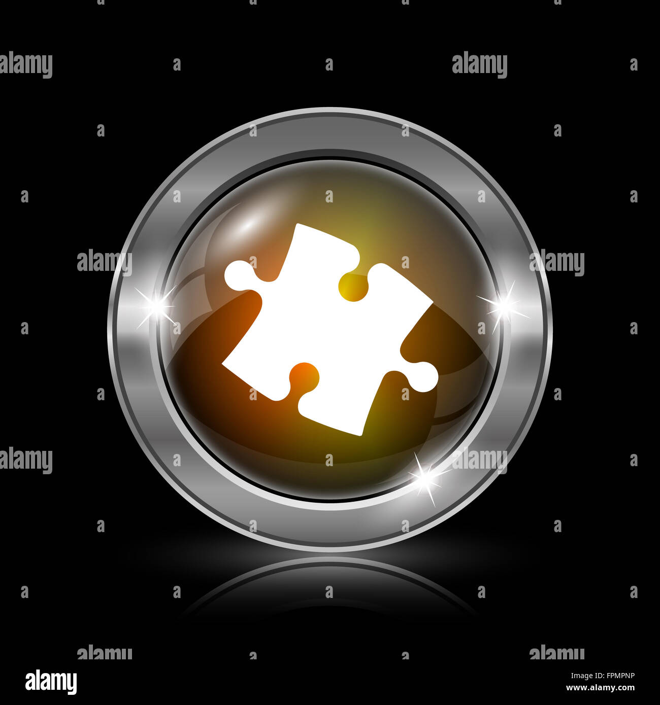 Puzzle piece icon. Metallic internet button on black background Stock ...