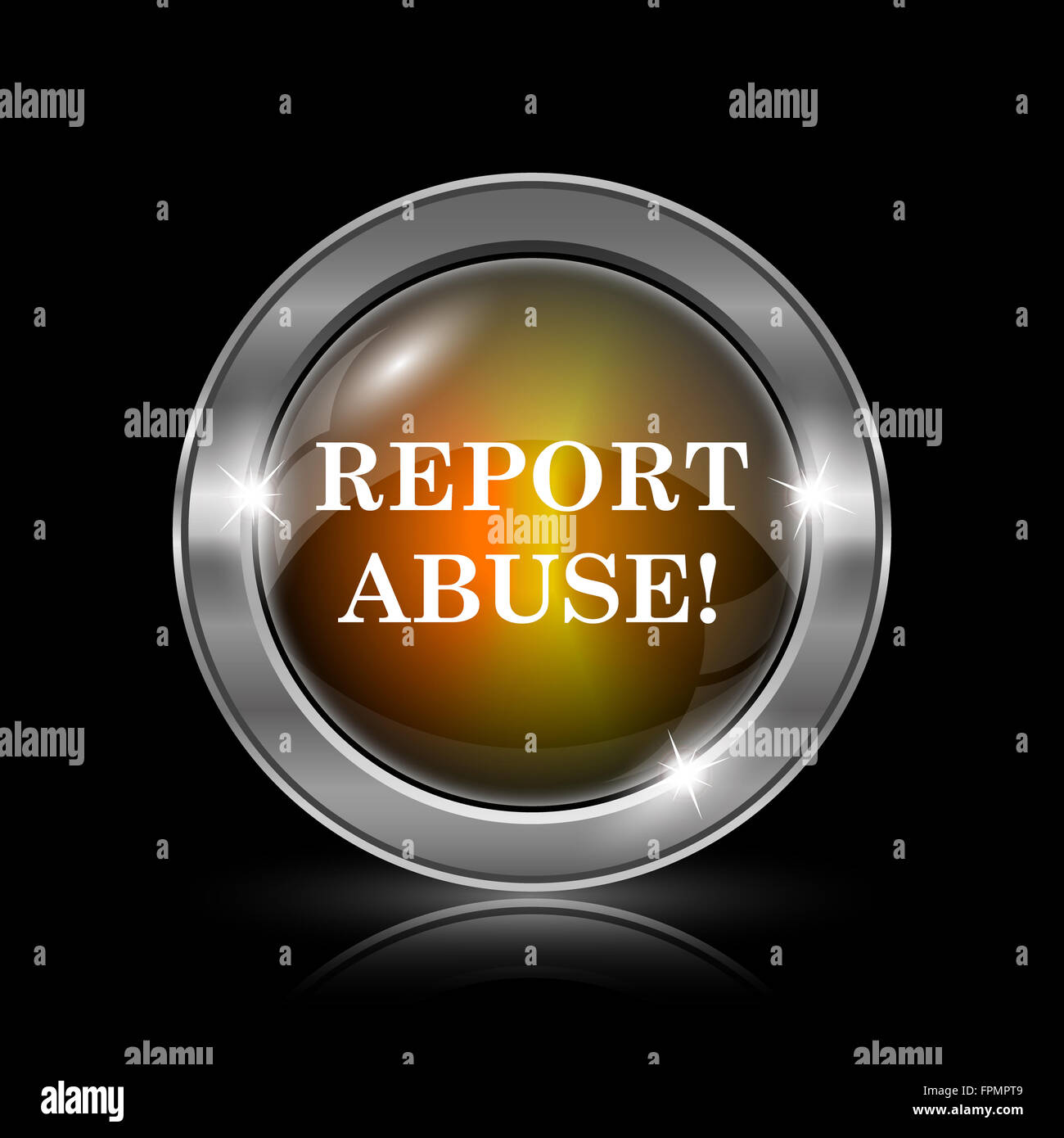 Report abuse icon. Metallic internet button on black background Stock ...