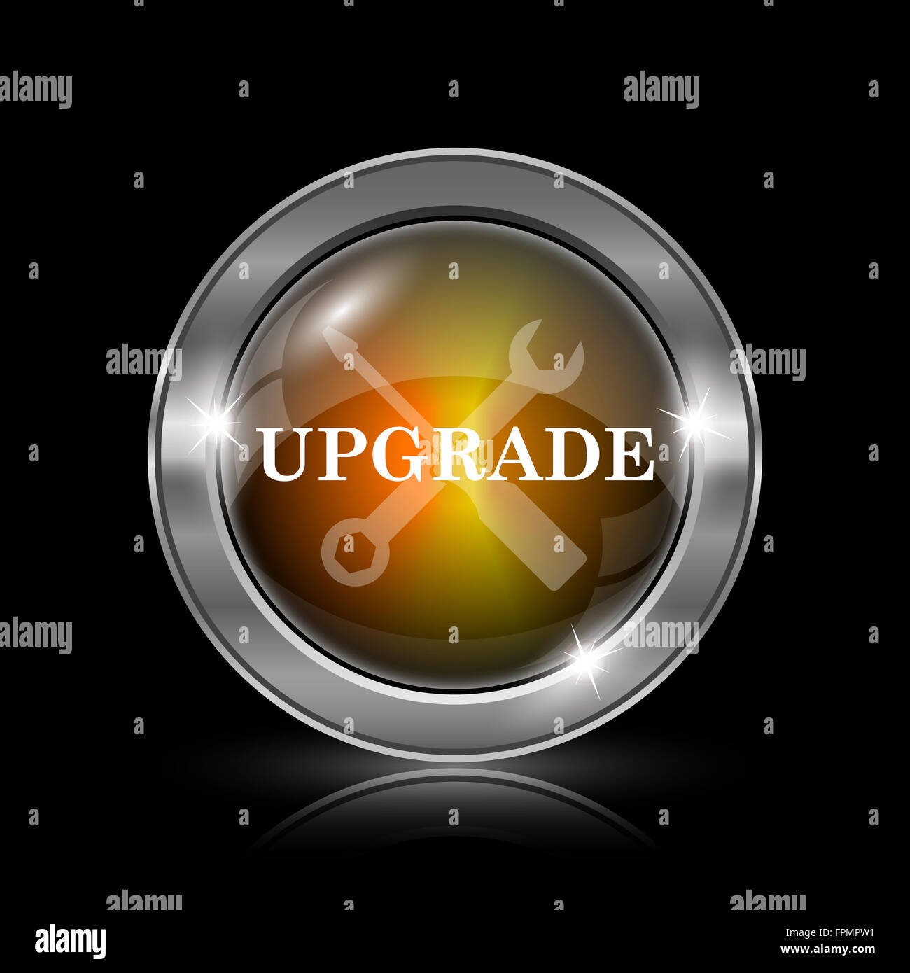 Upgrade icon. Metallic internet button on black background Stock Photo ...