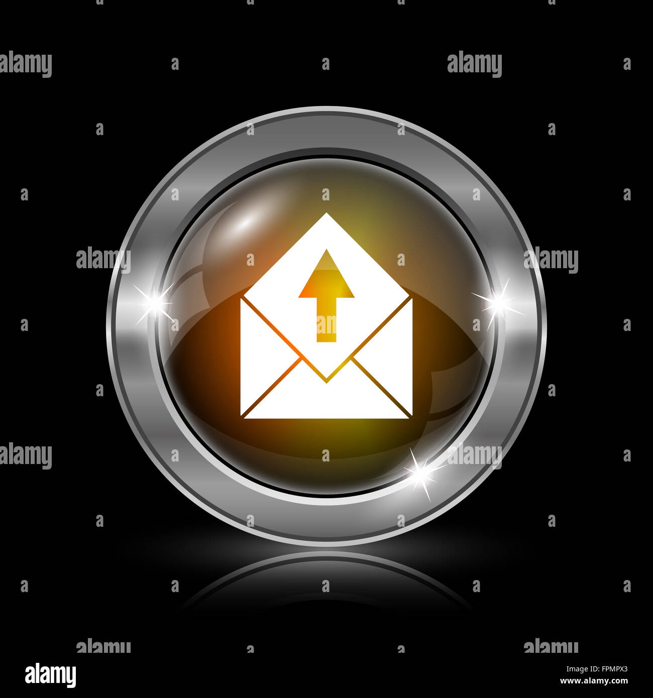 Send e-mail icon. Metallic internet button on black background Stock ...