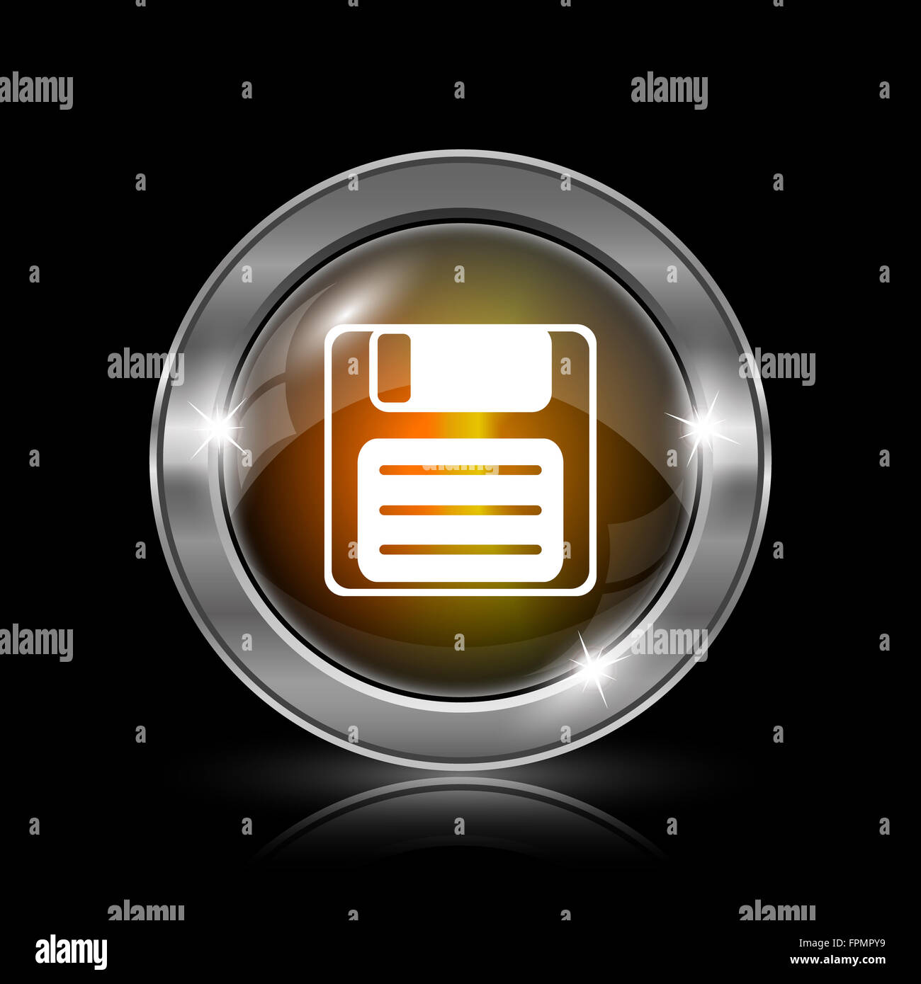 Save icon. Metallic internet button on black background Stock Photo - Alamy
