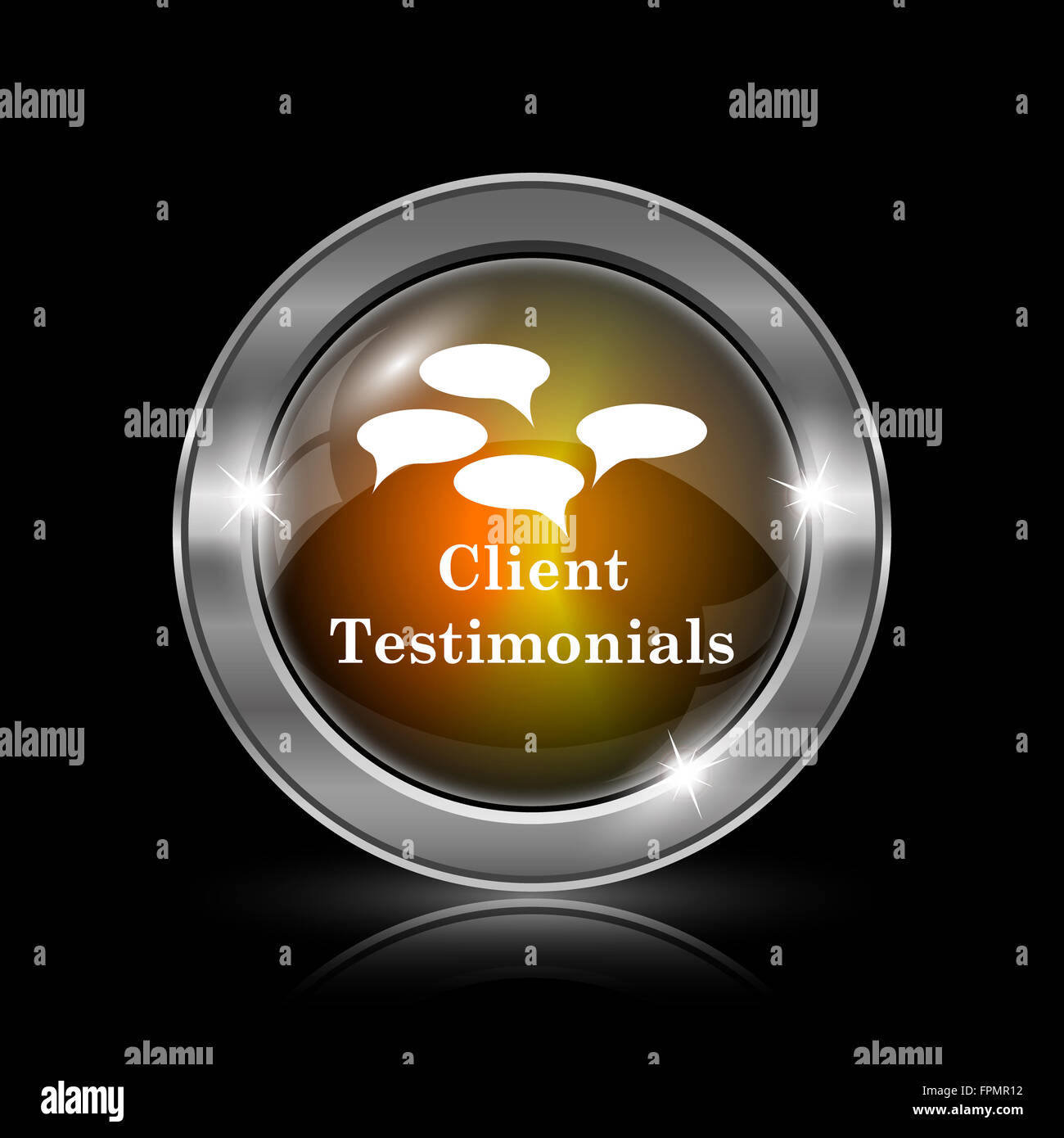 Client testimonials icon. Metallic internet button on black background ...