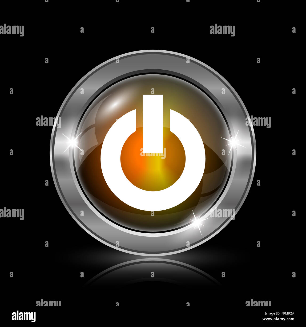 Power button icon. Metallic internet button on black background Stock ...