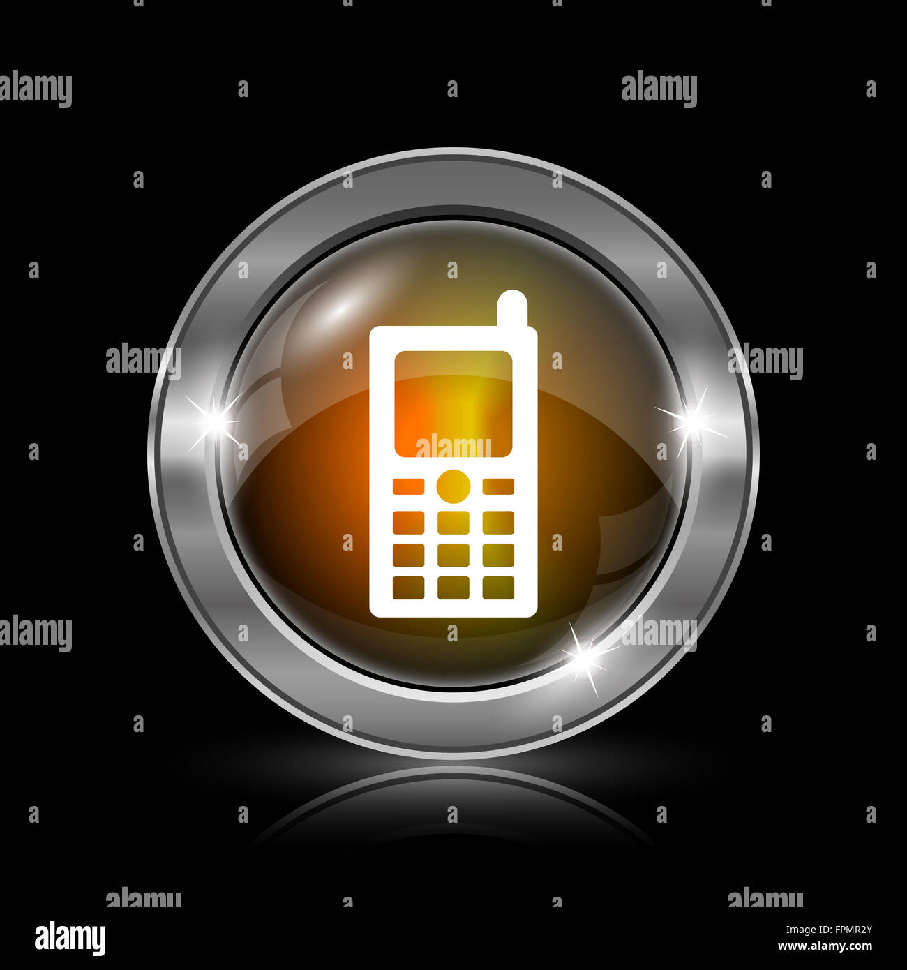 Mobile phone icon. Metallic internet button on black background Stock ...