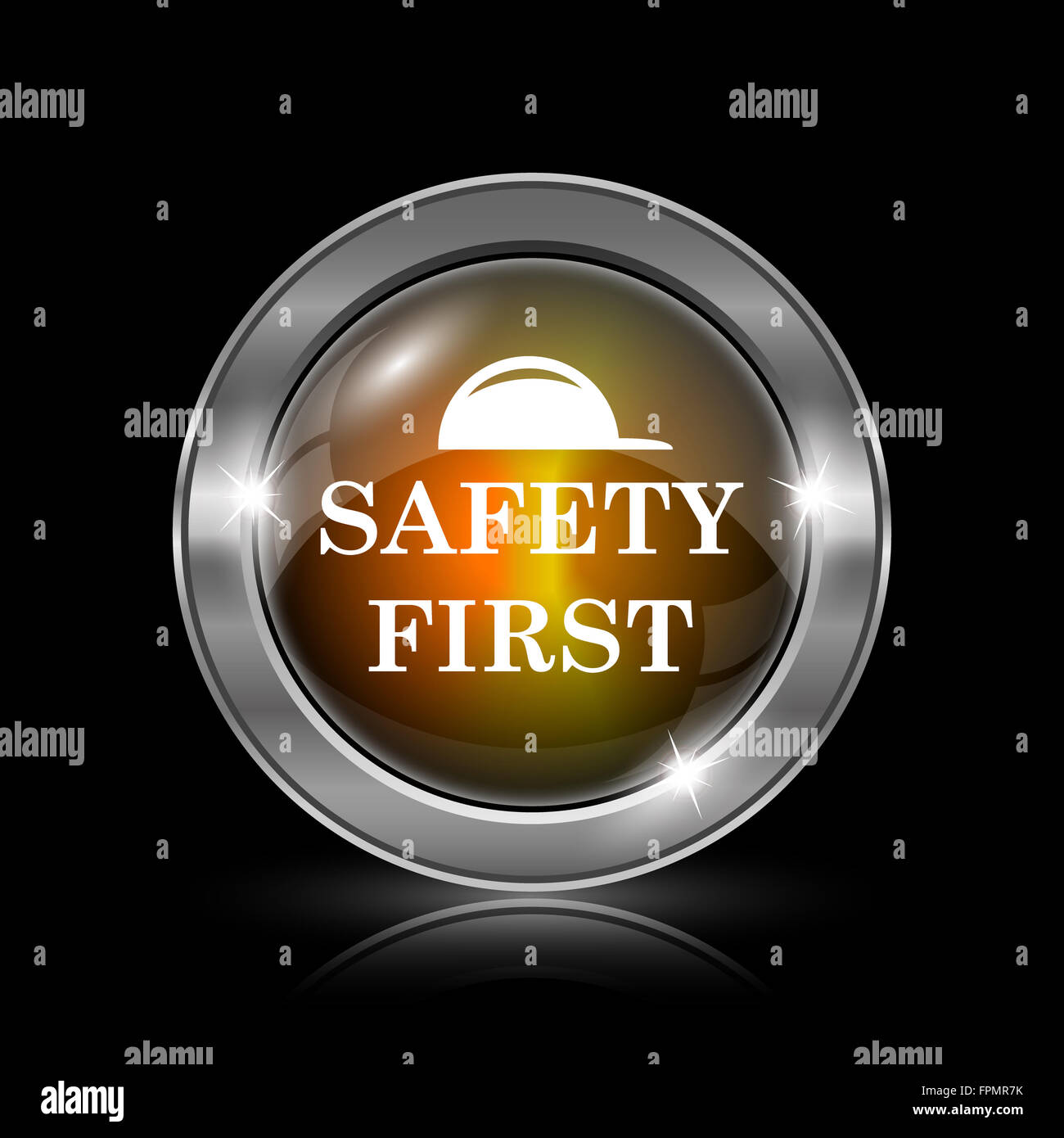 Safety first icon. Metallic internet button on black background Stock ...
