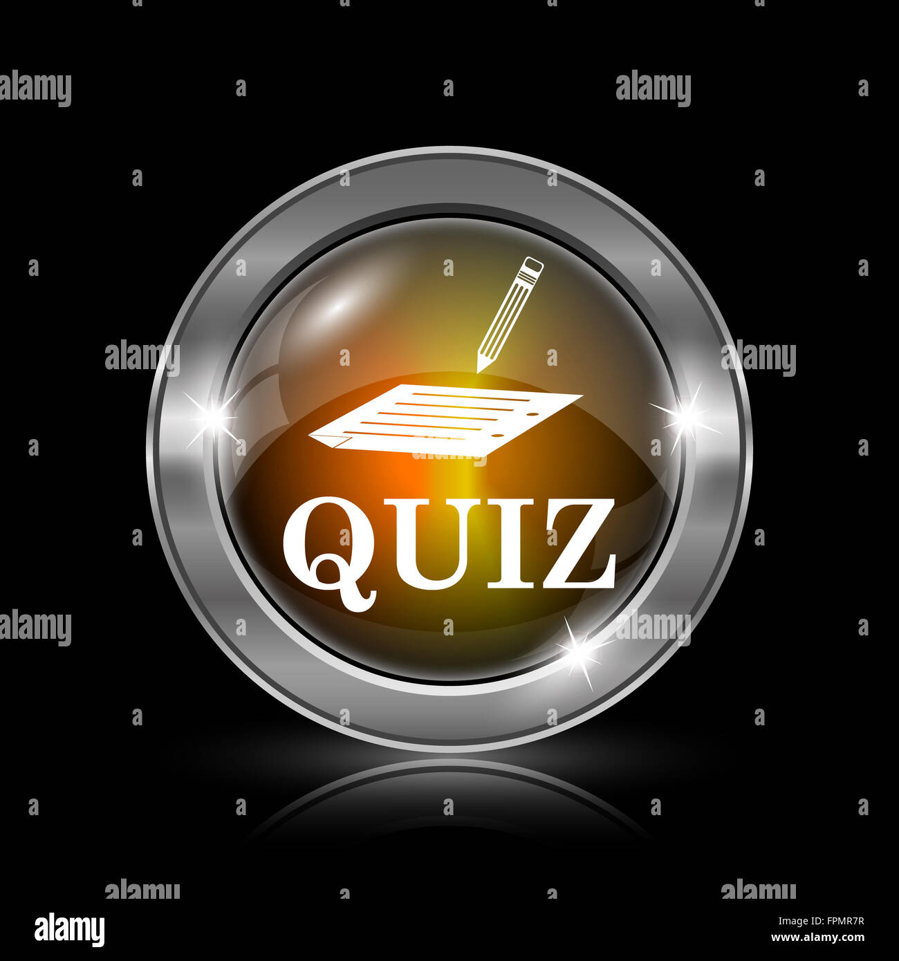 Quiz icon. Metallic internet button on black background Stock Photo - Alamy